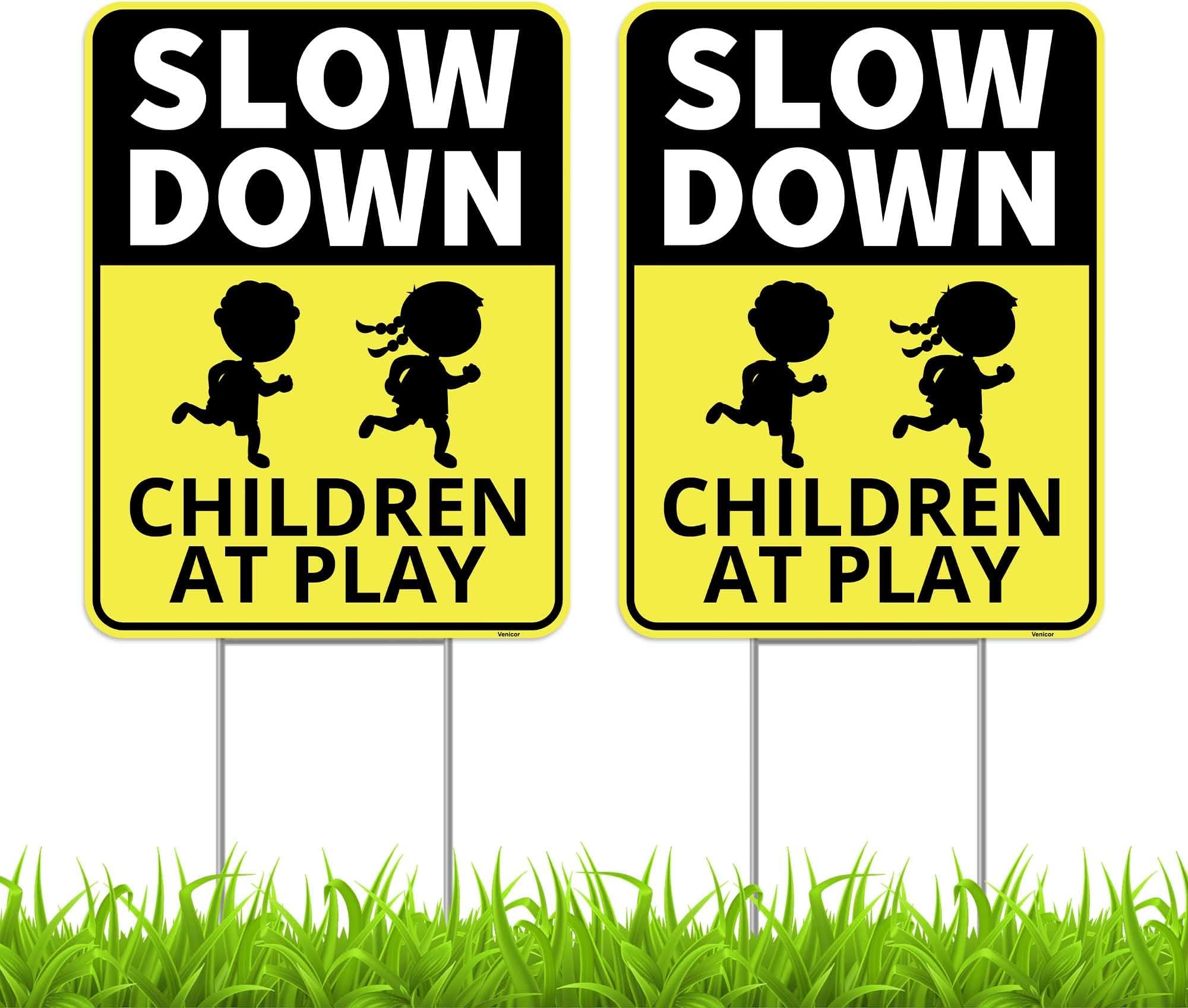 Amazon.com: 2PC Slow Down Children at Play Safety Signs for Street with ...