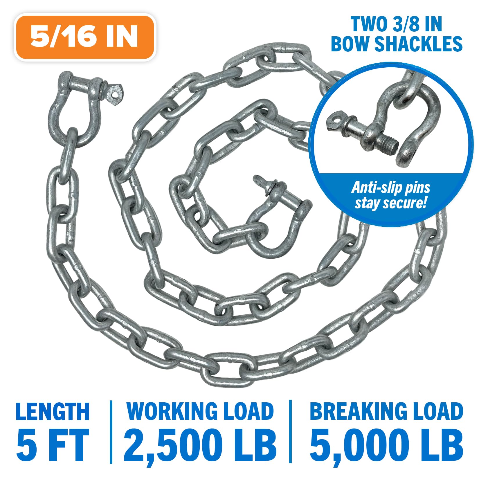 Snapklik.com : Galvanized Anchor Chain, Marine Grade, 5/16" Chain