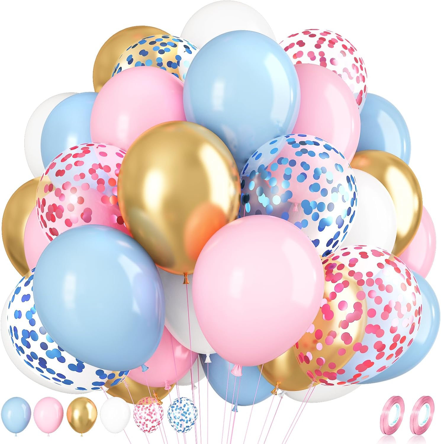 Amazon.com: 50 Pack 12 Inch Pink and Blue Balloons Confetti Latex Party ...
