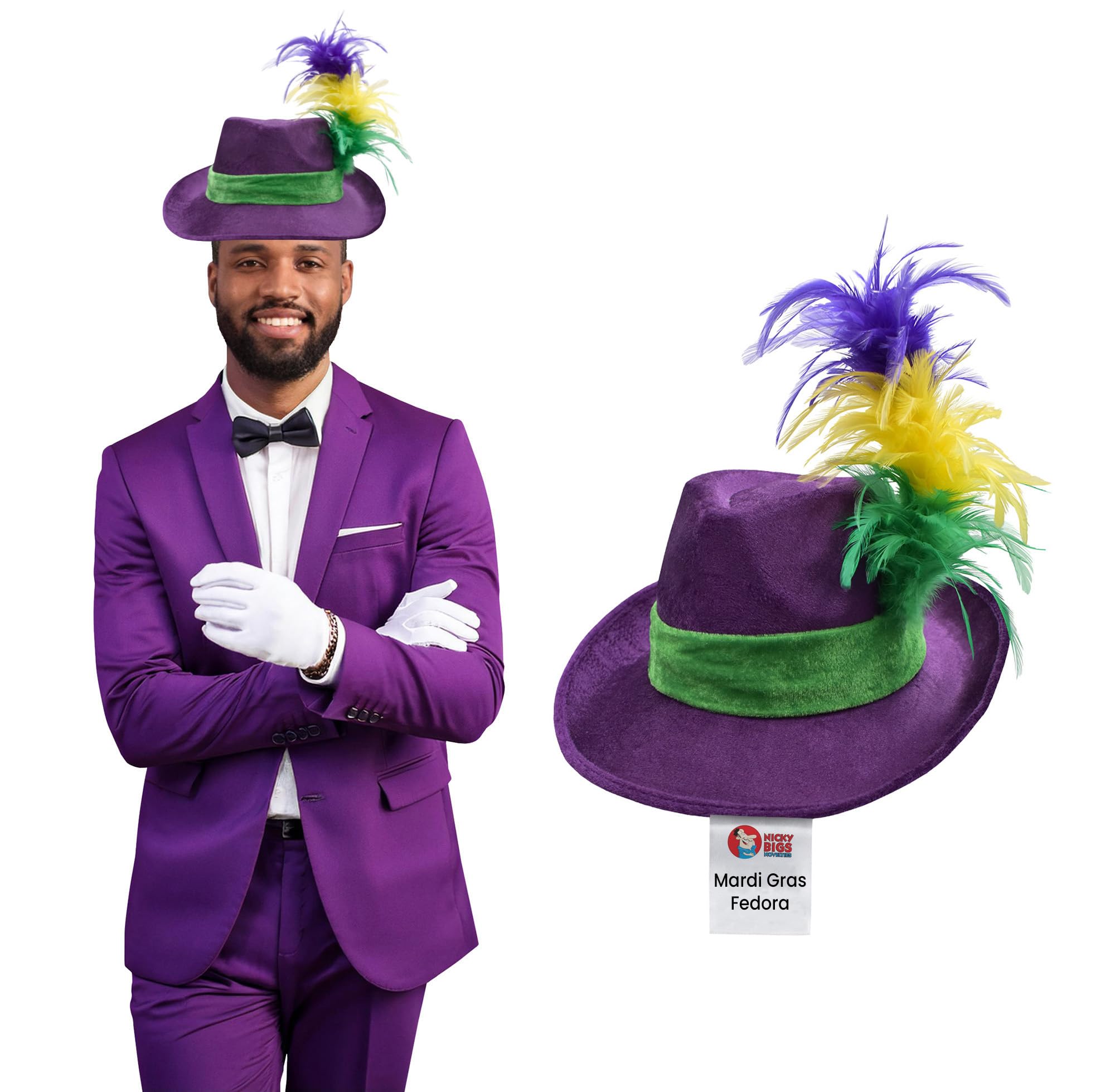 Nicky Bigs Novelties Purple Velvet Mardi Gras Pimp Fedora Top Hat ...