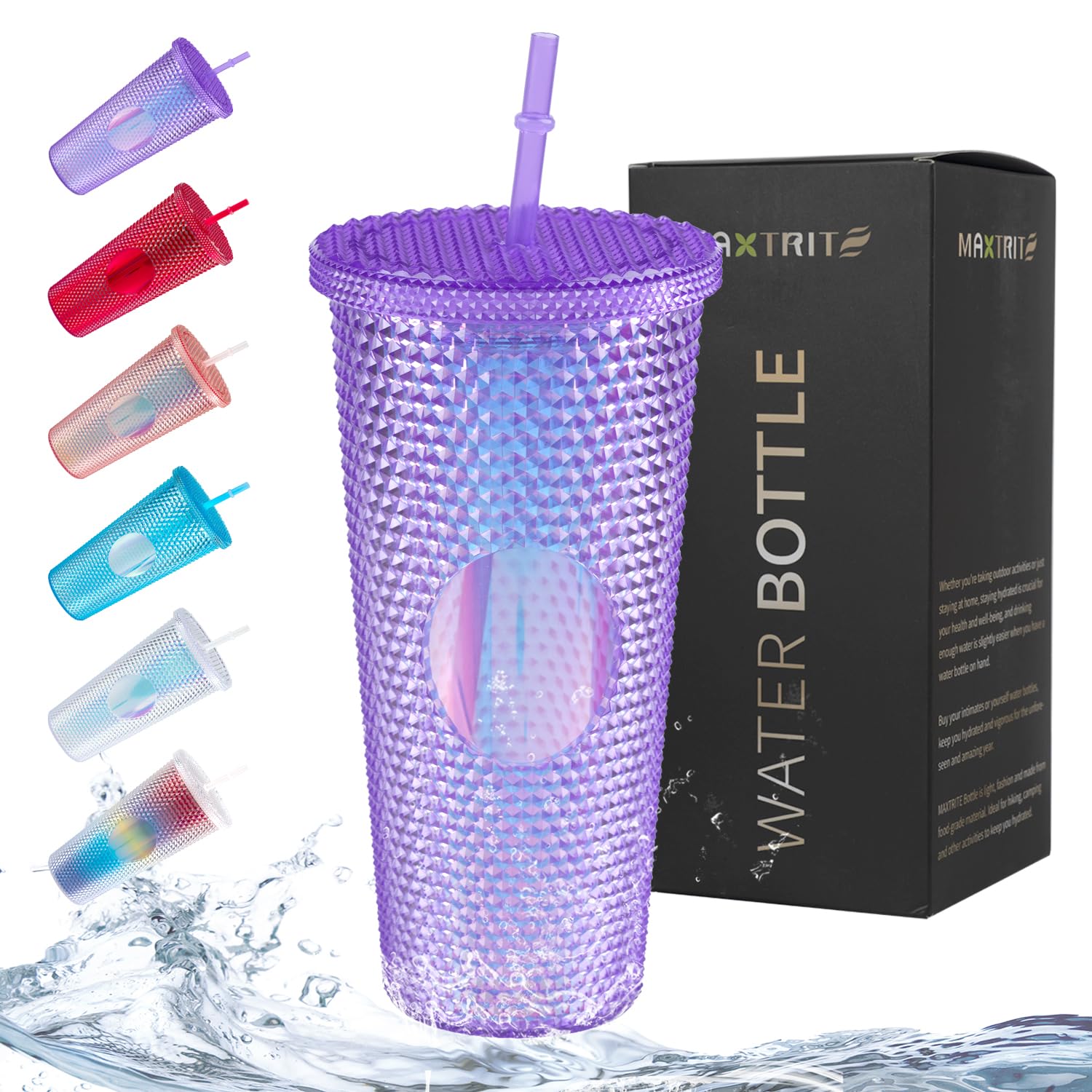 24oz Studded Tumbler with Lid & Straw,Glitter Reusable BPA Free Plastic ...