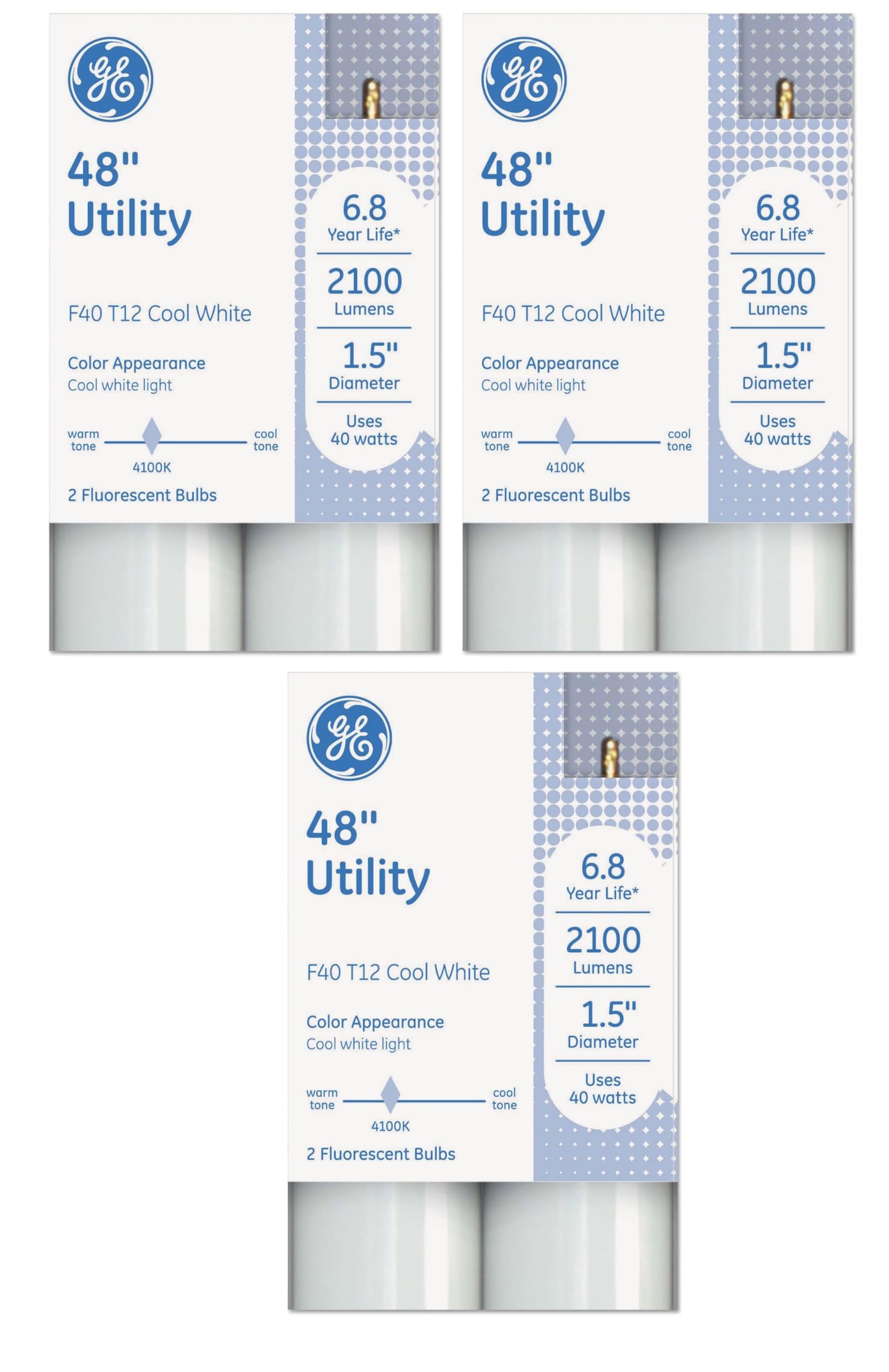 GE Lighting (6 Tubes) GE F40T12 Fluorescent Bulbs, 48 inch Linear ...