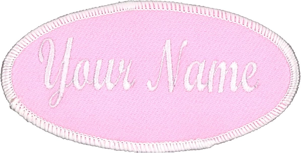 Amazon.com: Oval Name Patch Uniform Work Shirt Custom Embroidery Pink ...