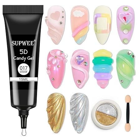 Amazon.com : SUPWEE Clear 3D Nail Art Gel with Chrome Nail Powder ...