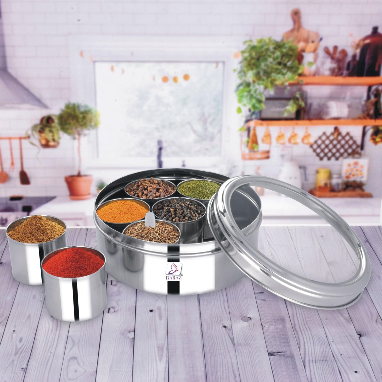 DARAZ Stainless Steel Classic Shape Masala Spice Box/Dabba/Organiser ...