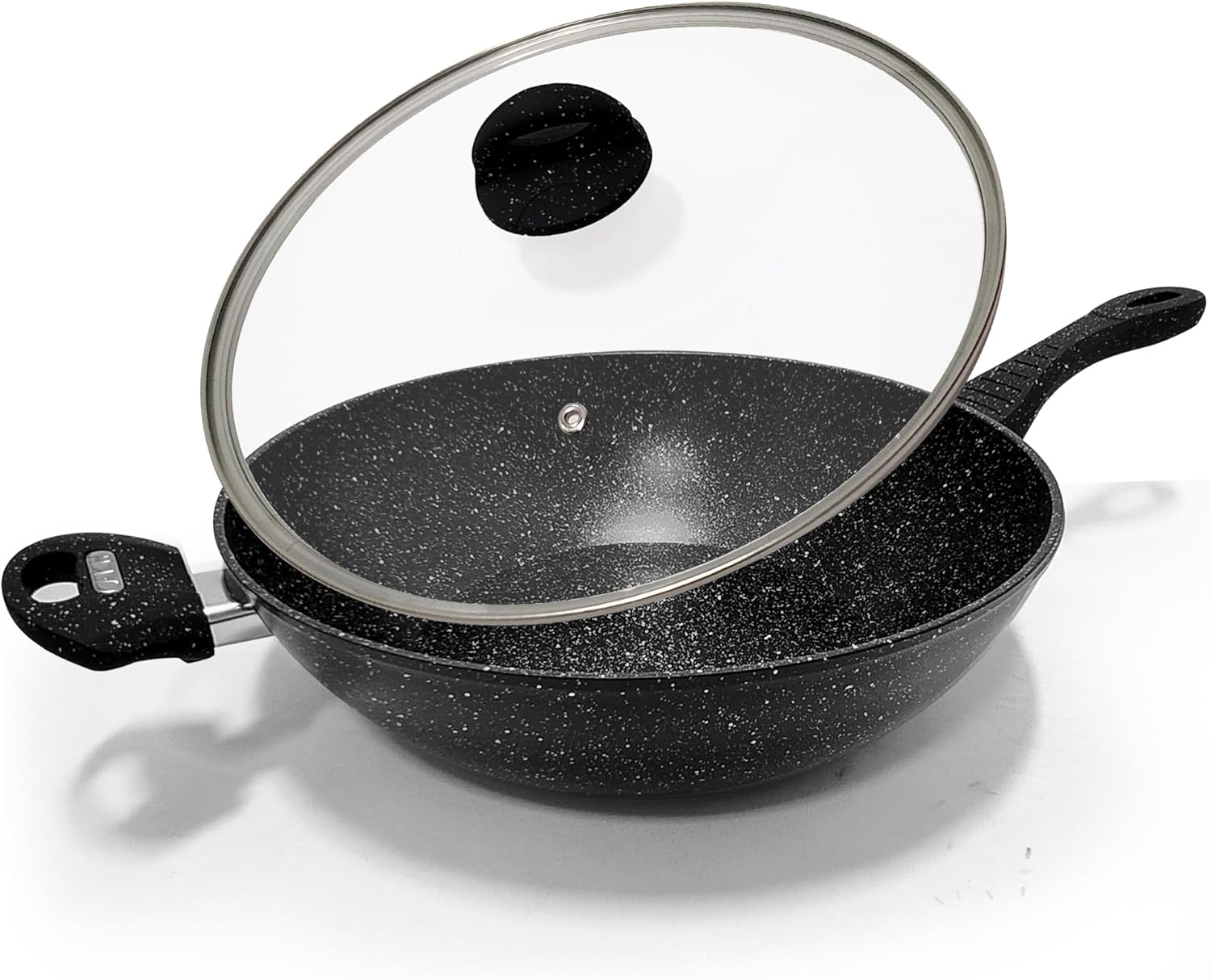 AKH HOUSEWARE Non Stick Wok Deep Frying Pan with Lid Forged Aluminum ...