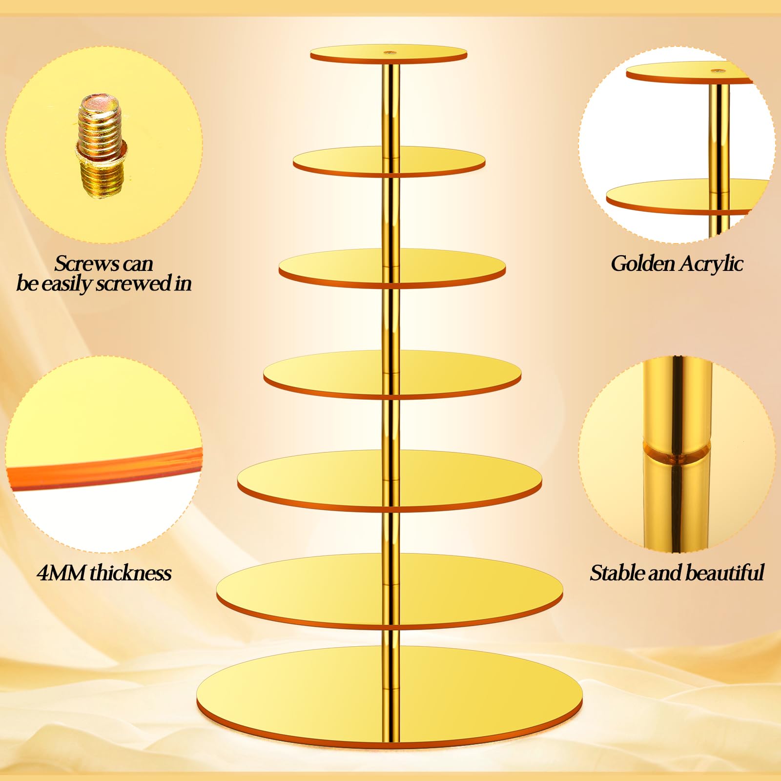 Snapklik.com : 7 Tier Gold Mirror Cupcake Stand Round Cupcake Display ...