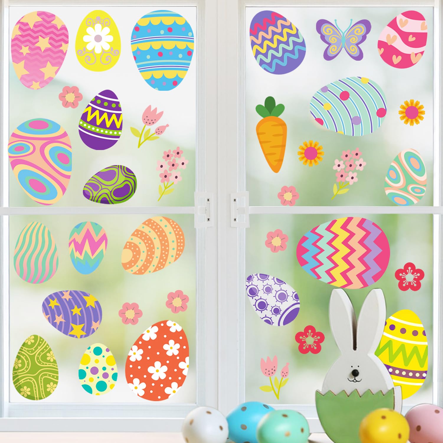 Amazon.com: 175 Pcs Easter Window Clings Easter Eggs Flowers Window ...