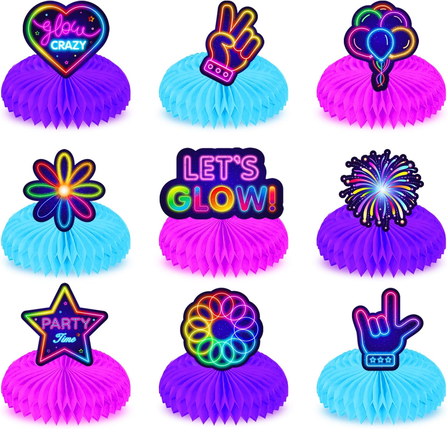 Amazon.com: BZHIABLE 9 Pcs Glow Theme Party Birthday Centerpieces ...