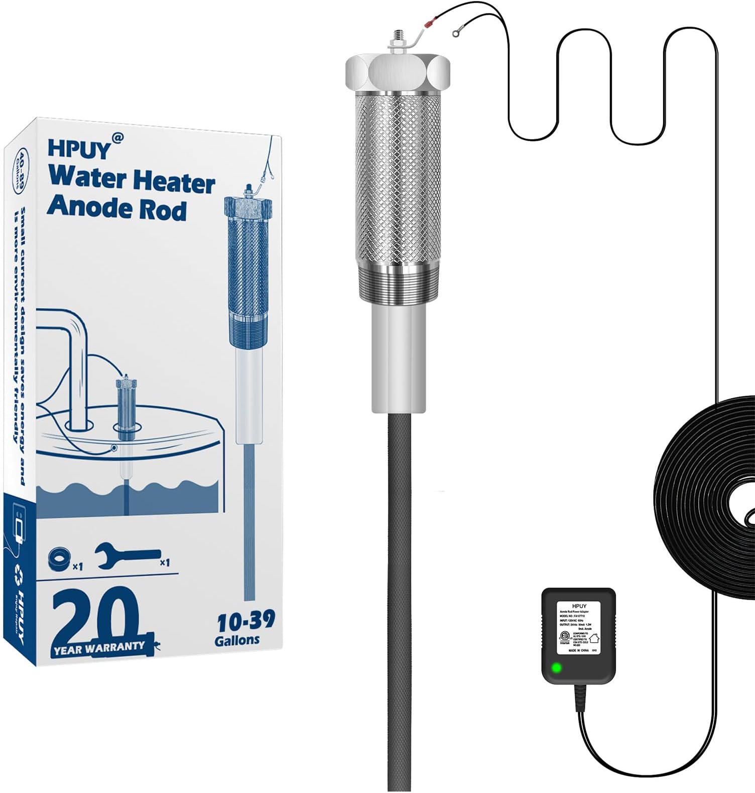 Upgraded Powered Anode Rod for Water Heater Tank, Eliminates Rotten Egg ...