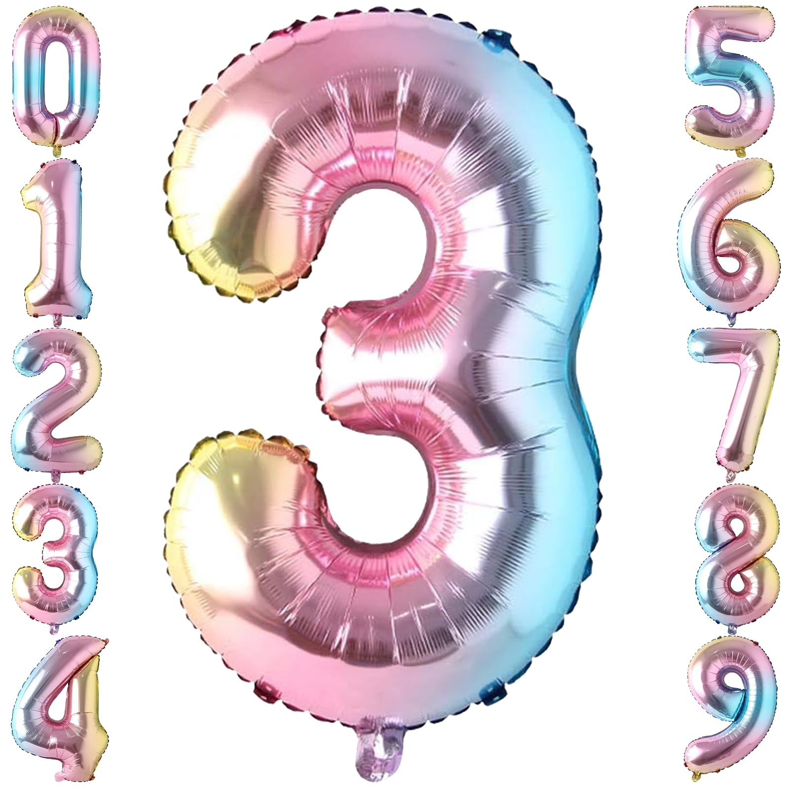 Amazon.com: 3 Number Balloon Rainbow 40 inch Big Foil Mylar 3rd ...