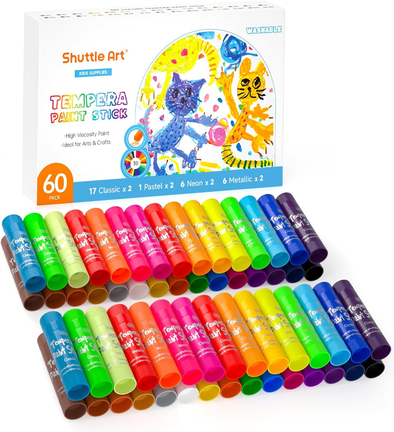 Amazon.com: Shuttle Art Tempera Paint Sticks, 60 Pack, 2 Sets of 30 ...