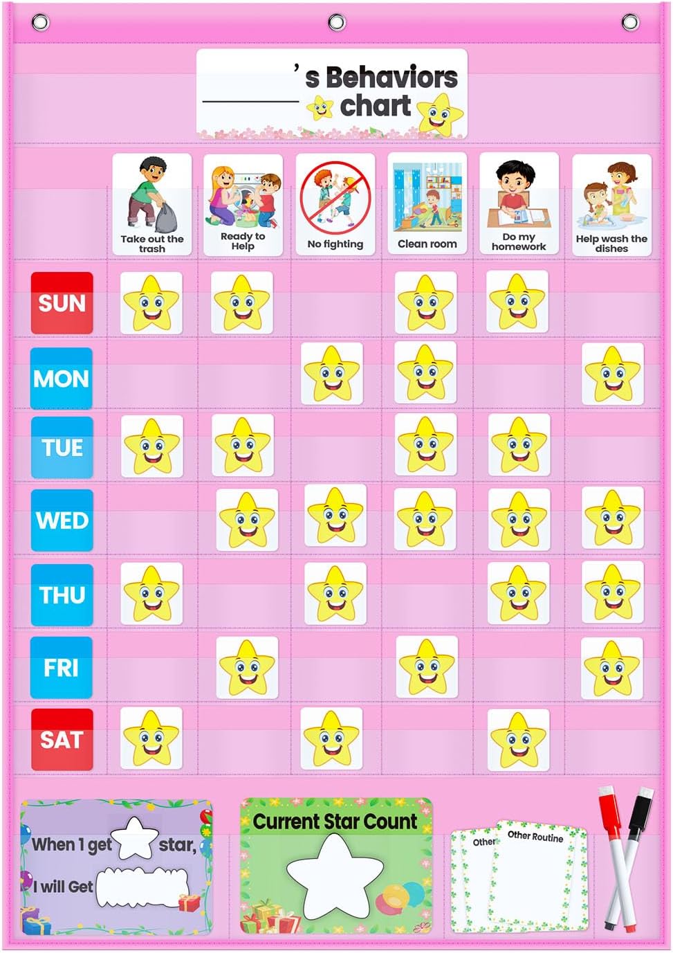 Amazon.com: Behavior Pocket Chart - Reward Star Chore Chart for ...