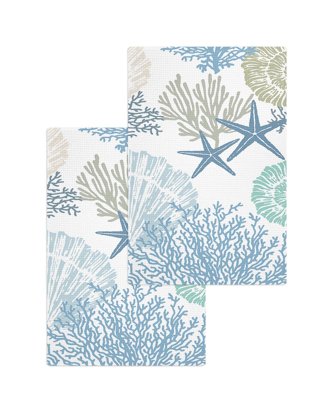 Amazon.com: Blue Coastal Coral Dish Towels Set, Waffle Weave Kitchen ...