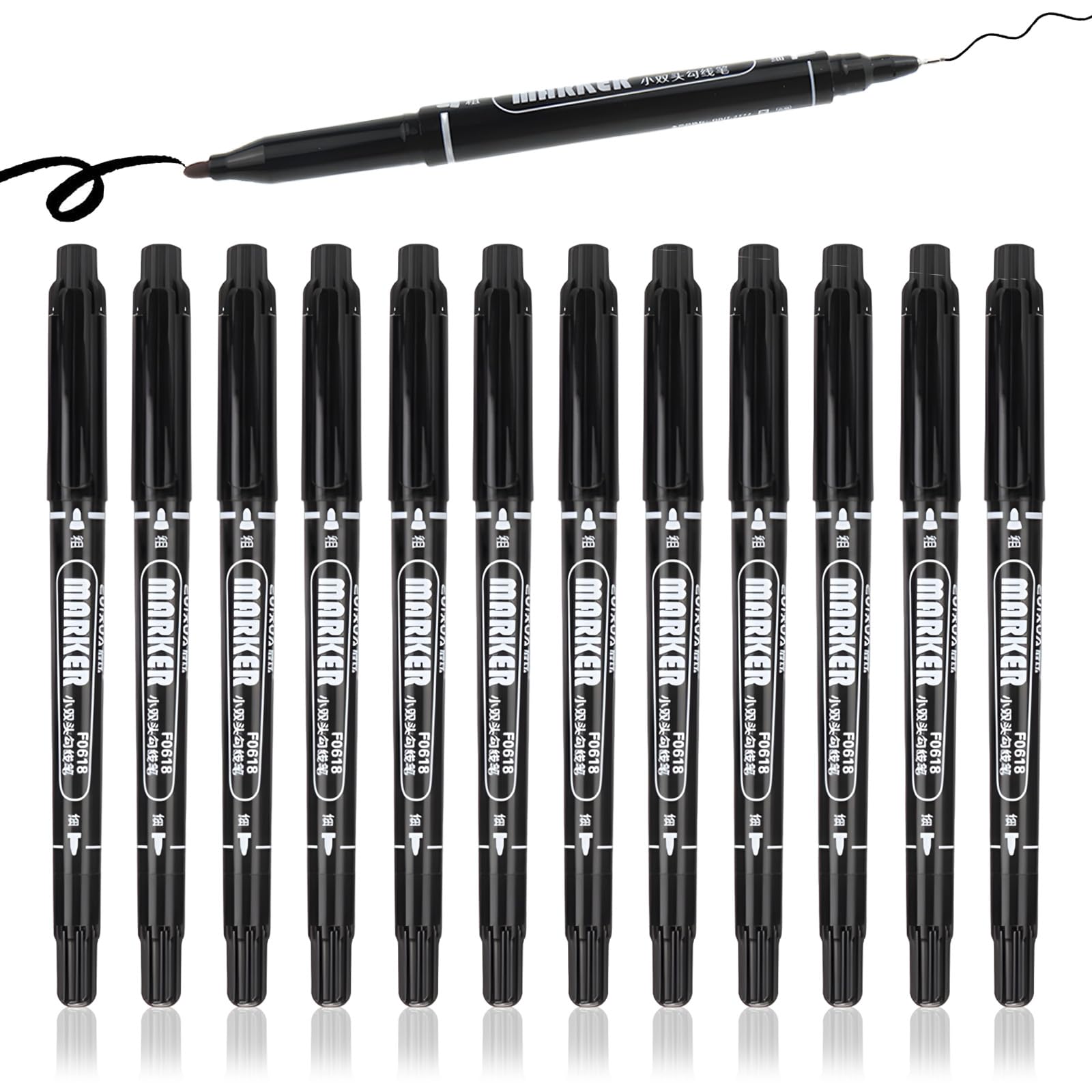 Ormromra Dual Tip Permanent Marker Pens, 12 Pack Black Markers, Ultra ...