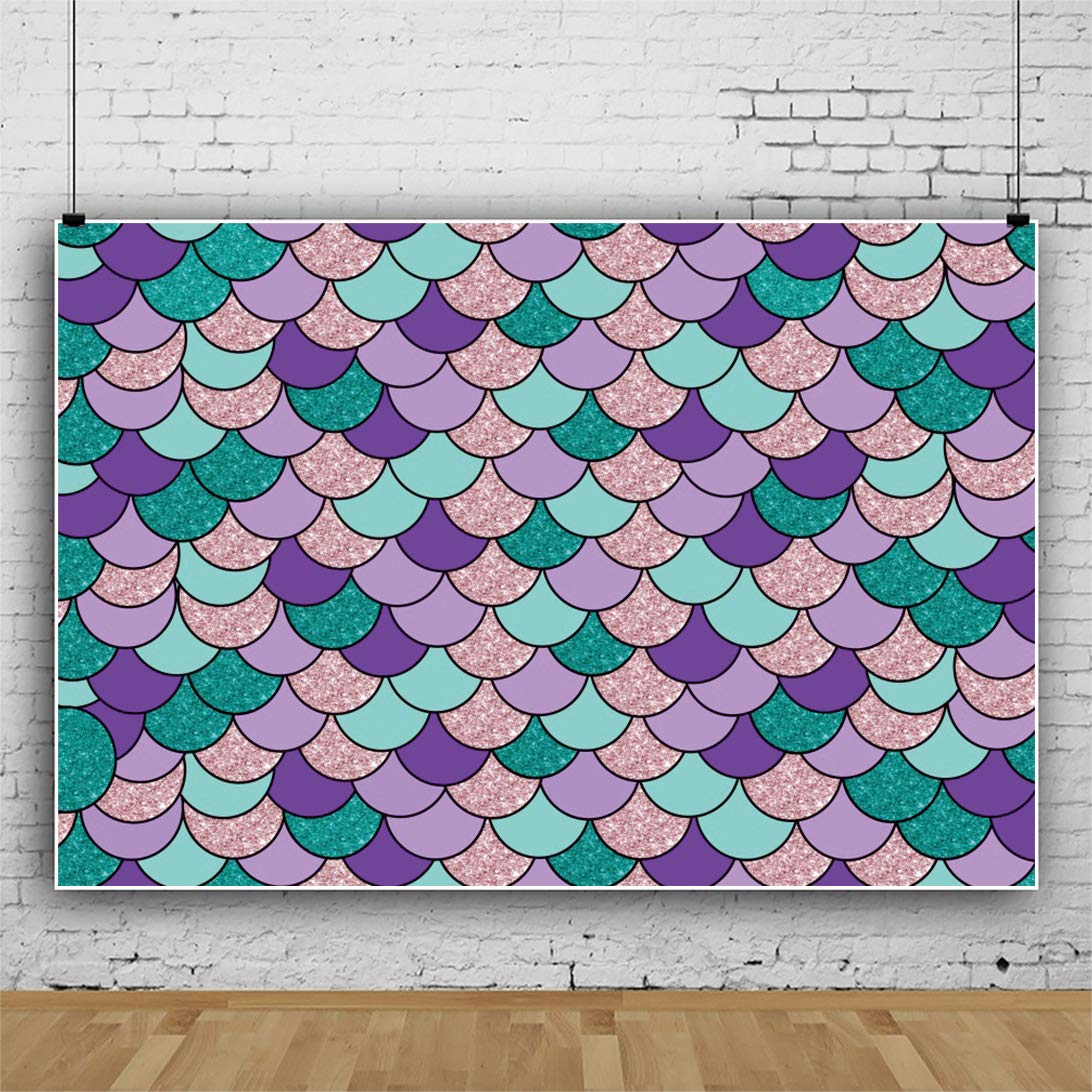 Dashan 10x8ft Mermaid Scales Birthday Party Backdrop Gold Glitter ...