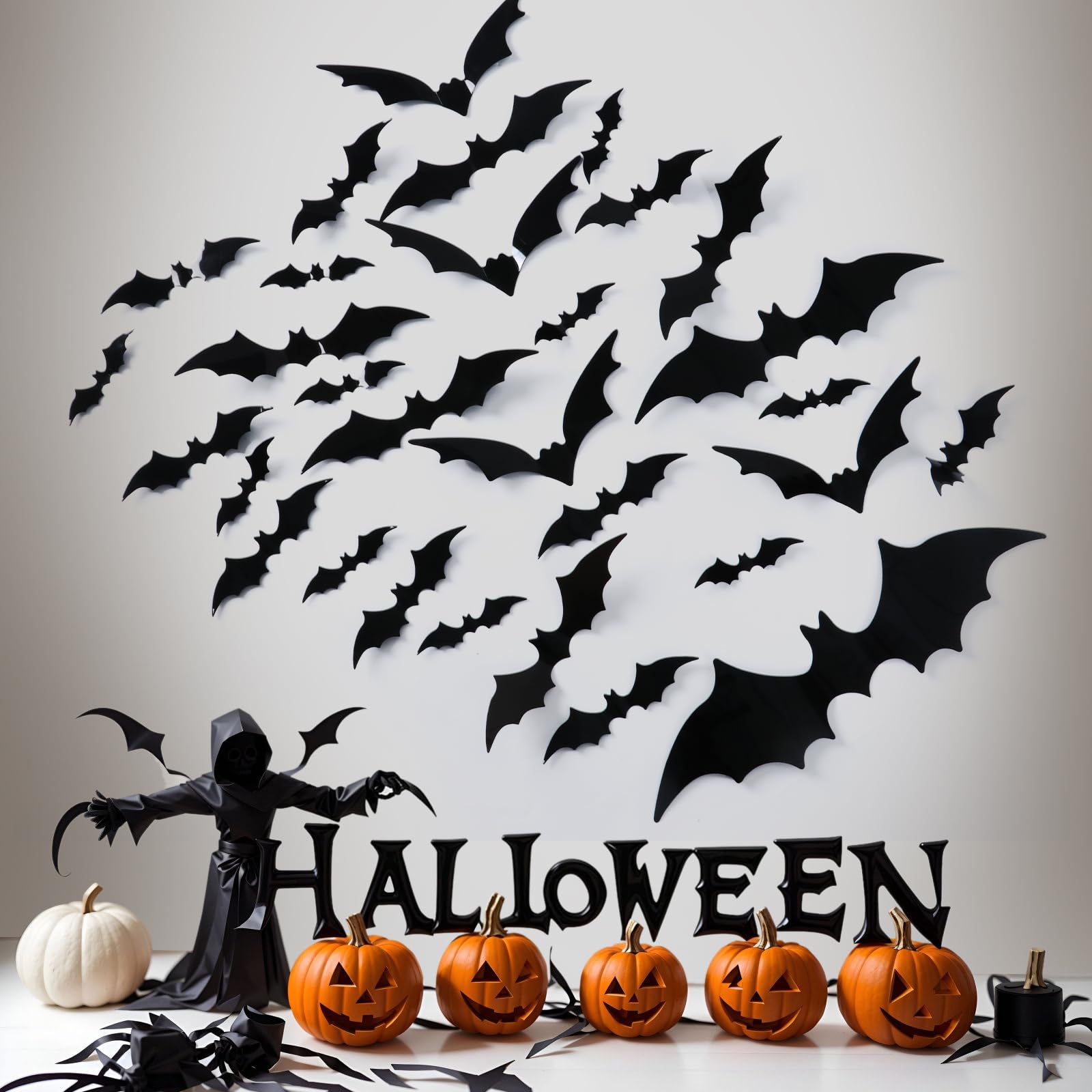 Amazon.com: TOEKSIX 170PCS Halloween Decoration Bats Wall Decor in 6 ...