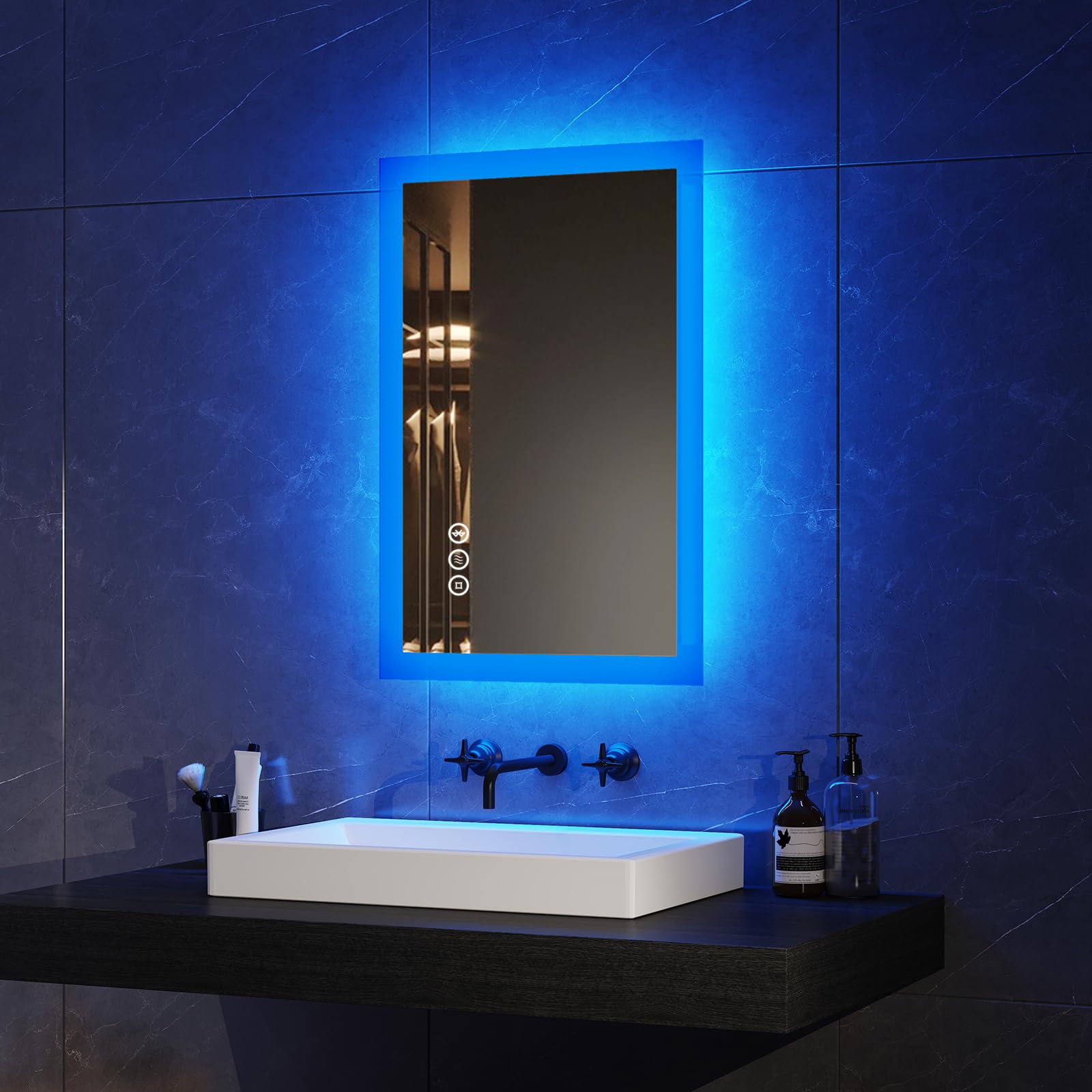 EMKE Bluetooth Bathroom Mirror with Shaver Socket, 400 x 600 mm Blue ...