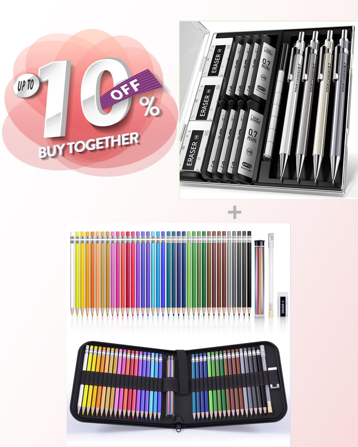 Amazon.com : Four Candies 0.7mm Mechanical Pencil Set with Case + 36 ...