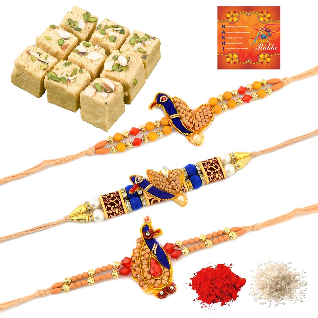 Rakhi Wala Rakhi Gift Packs Rajasthani Soan Papdi 400Gm with Multicolor ...