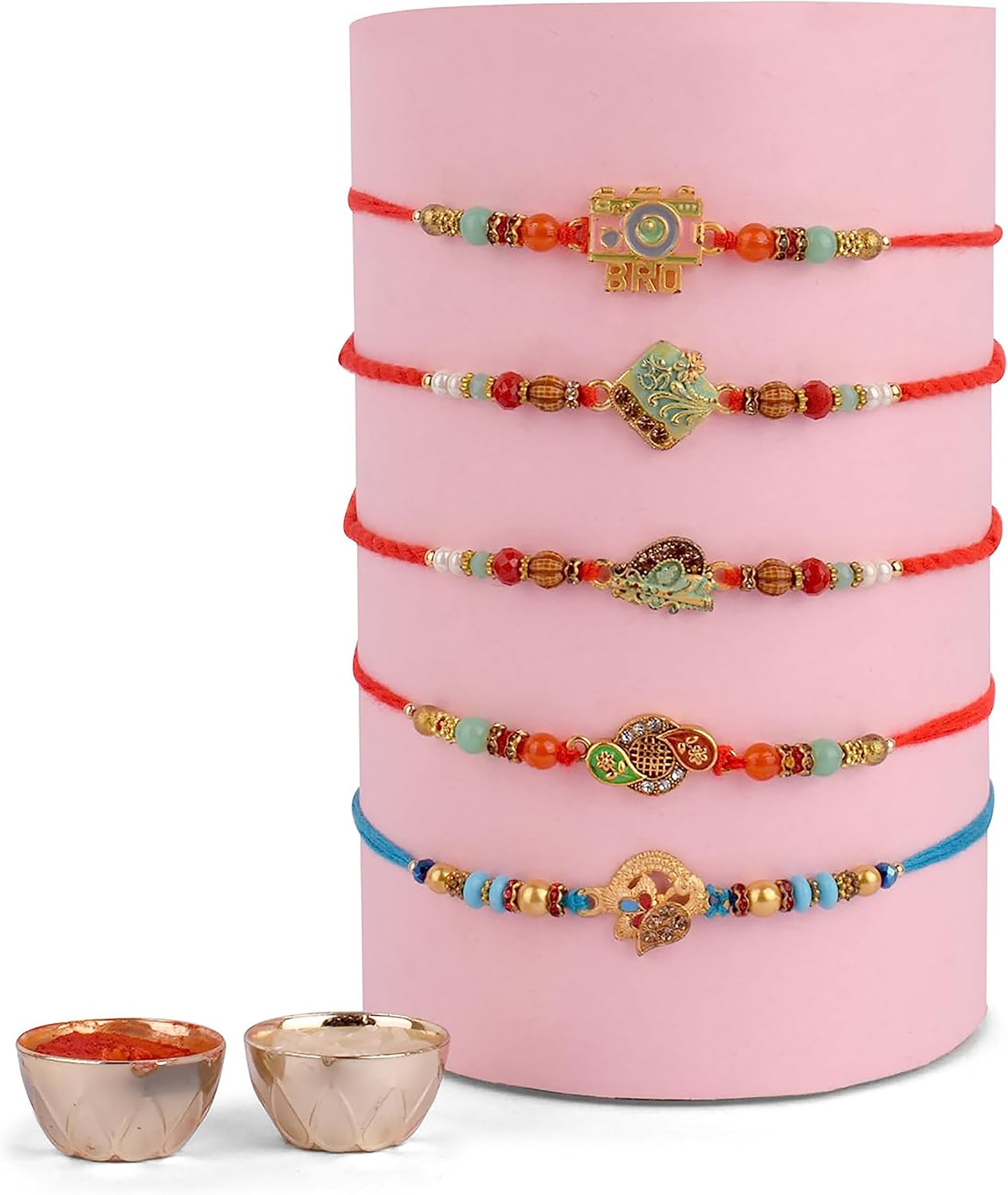 Amazon.com: SATVIK 5 Pc Rakhi for Brother Bhaiya Bhabhi Traditional ...
