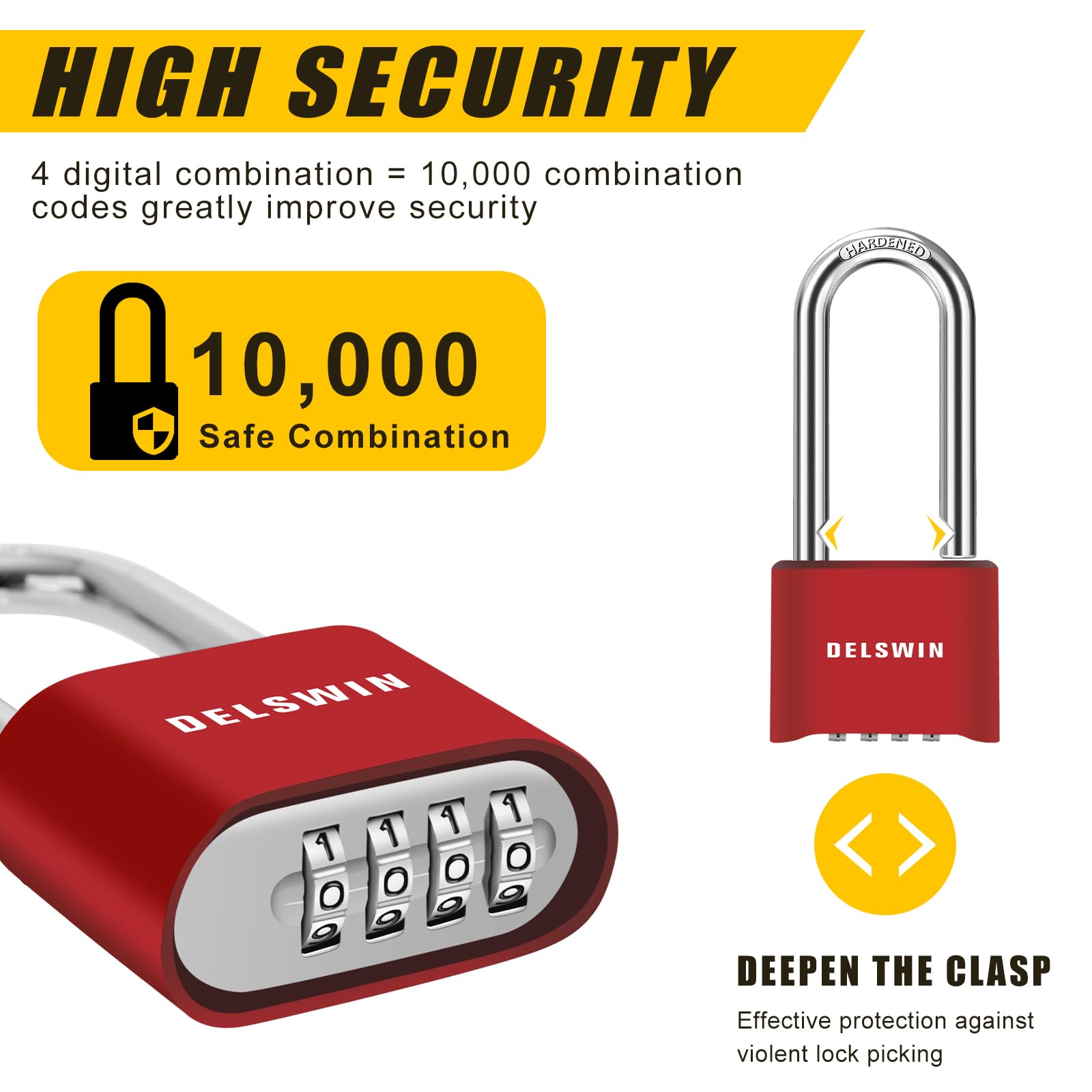 Snapklik.com : DELSWIN Heavy Duty Padlock Combination Lock - 4 Digit ...
