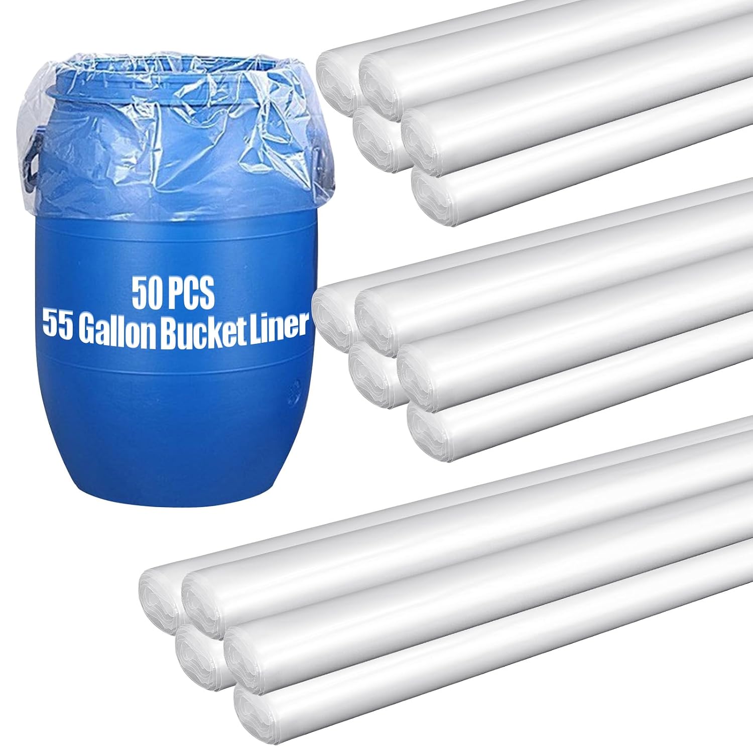 Lincia 50 Pieces 55 Gallon Drum Liners Bags 2.75 Mil, Food Grade Clear ...