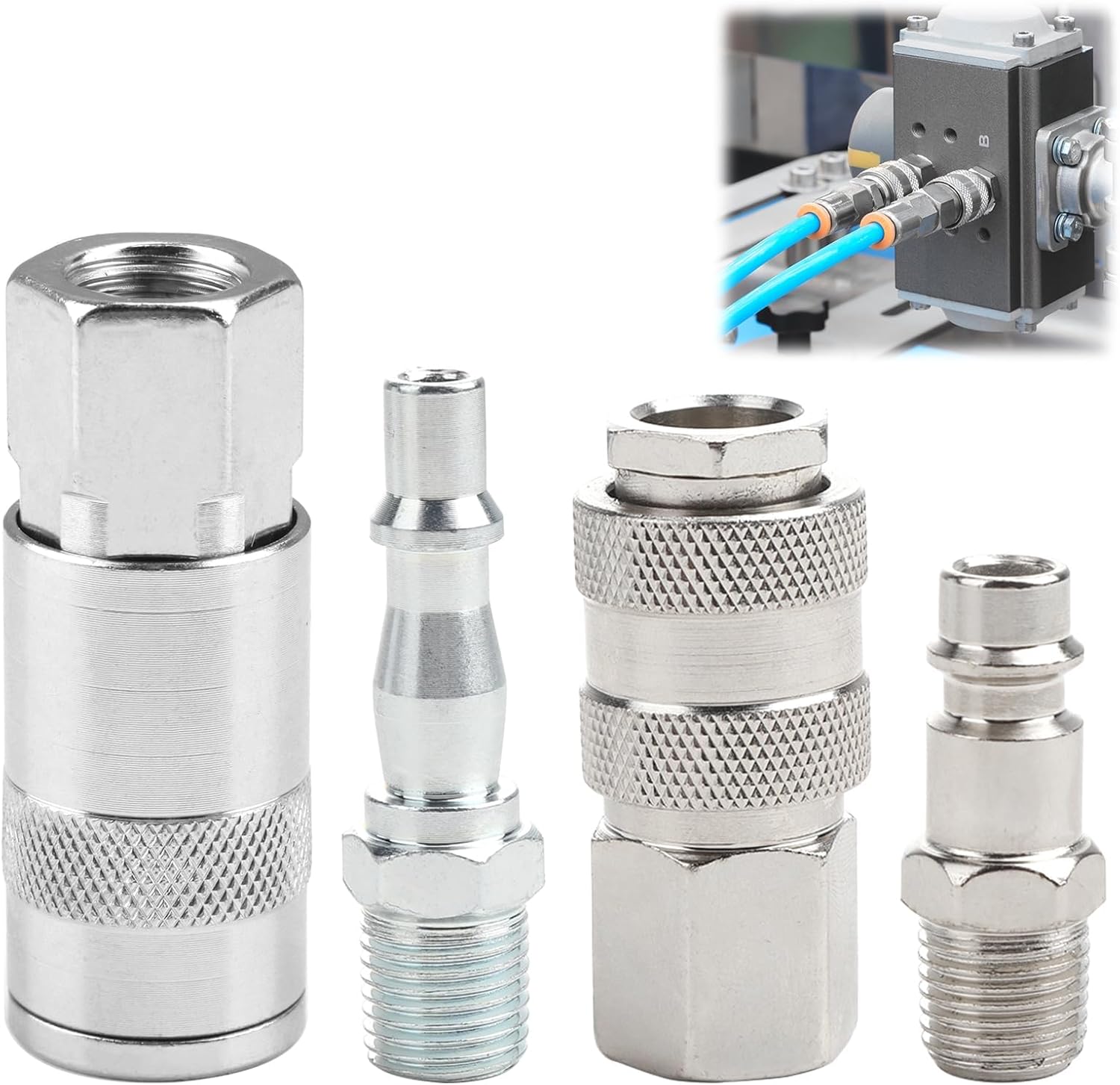 4Pcs Air Fitting Converter Adapter Set, 1/4 Inch BSP Air Line Hose ...