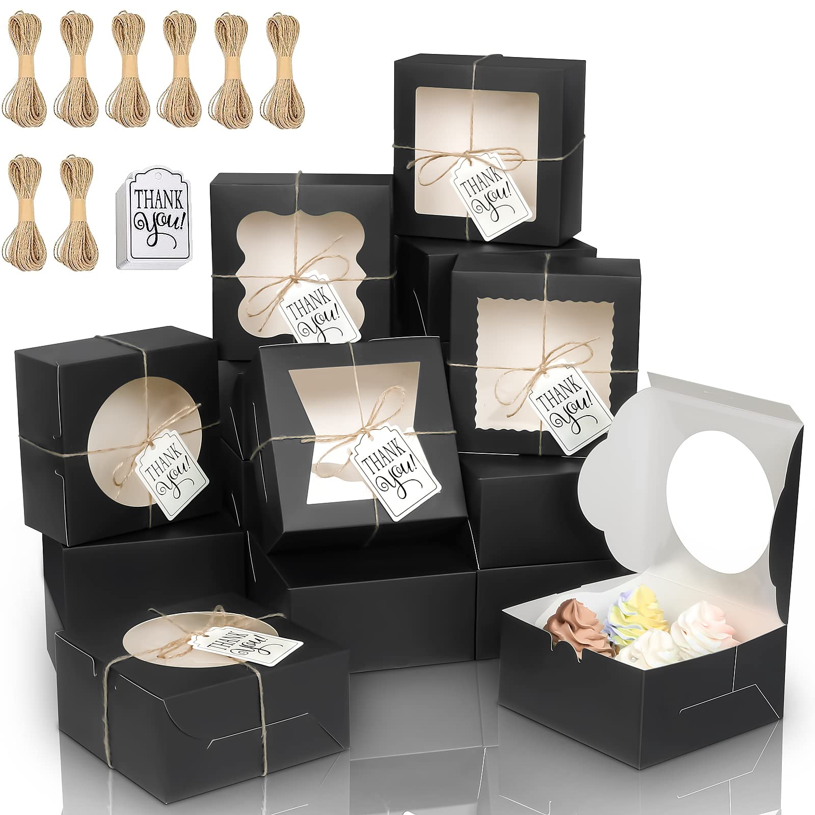 Amazon.com: KPOSIYA 65PCS Bakery Boxes with Window 6x6x3 Inches 5 Style ...