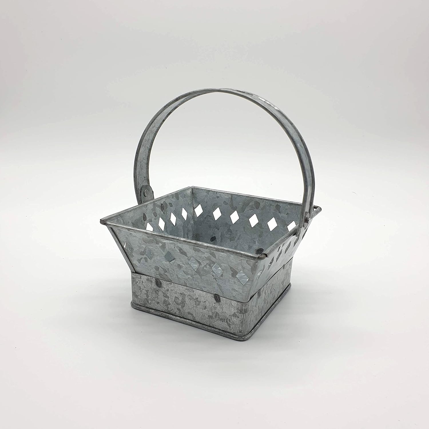 Galvanised Mini Metal Basket Planter, Metal Flower Pot - BigaMart