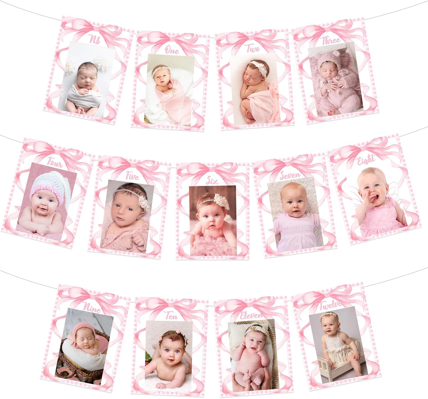 Amazon.com: Fangleland Pink Bow 1st Birthday Photo Banner for Girl ...
