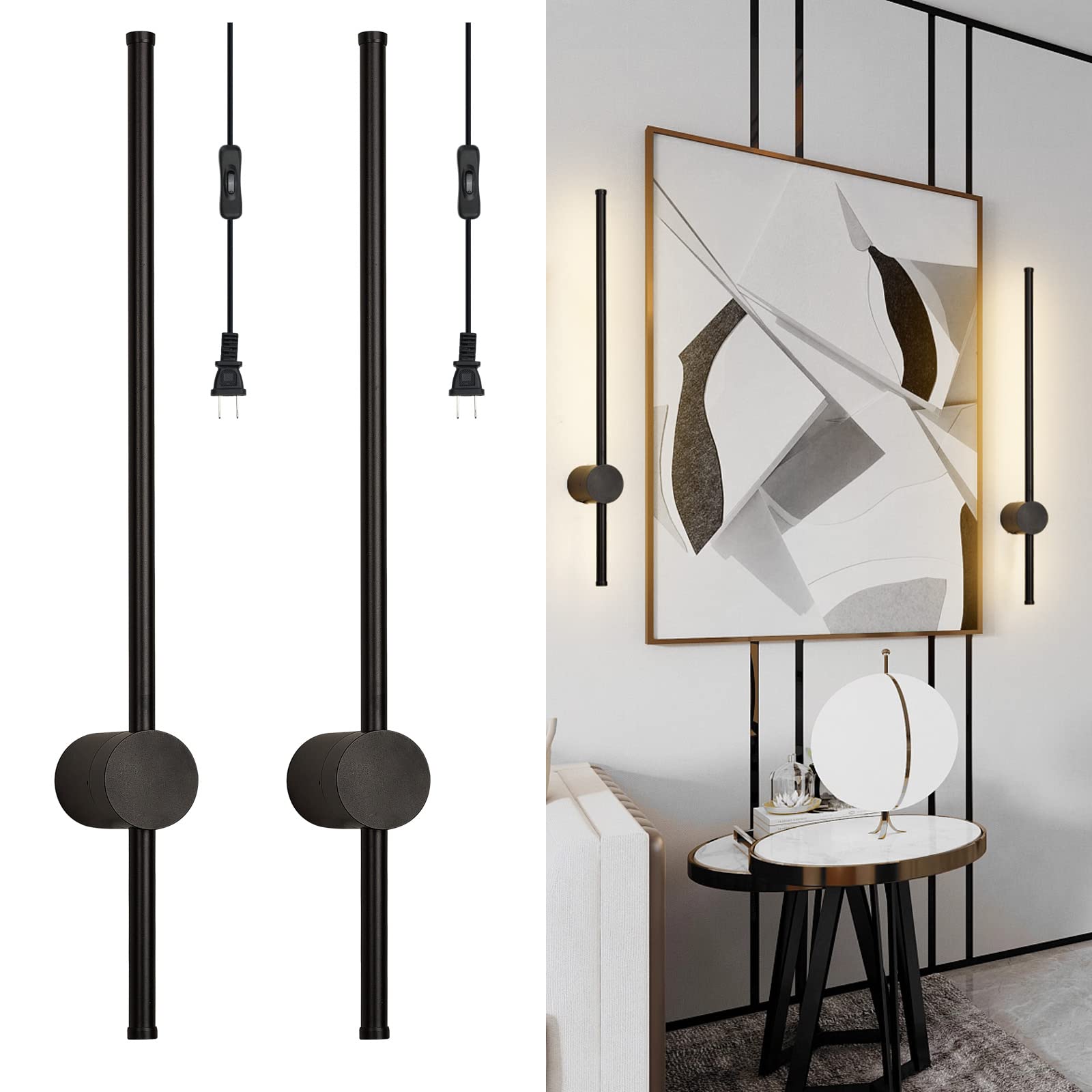 KARTOOSH Plug in Wall Sconces Set of 2, Modern LED Wall Sconce with On ...