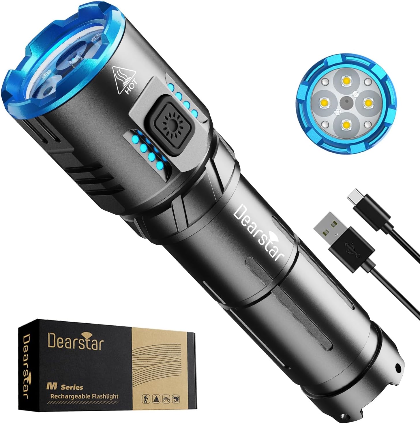 Dearstar Rechargeable Flashlights Mini Tactical High Lumen, Super ...