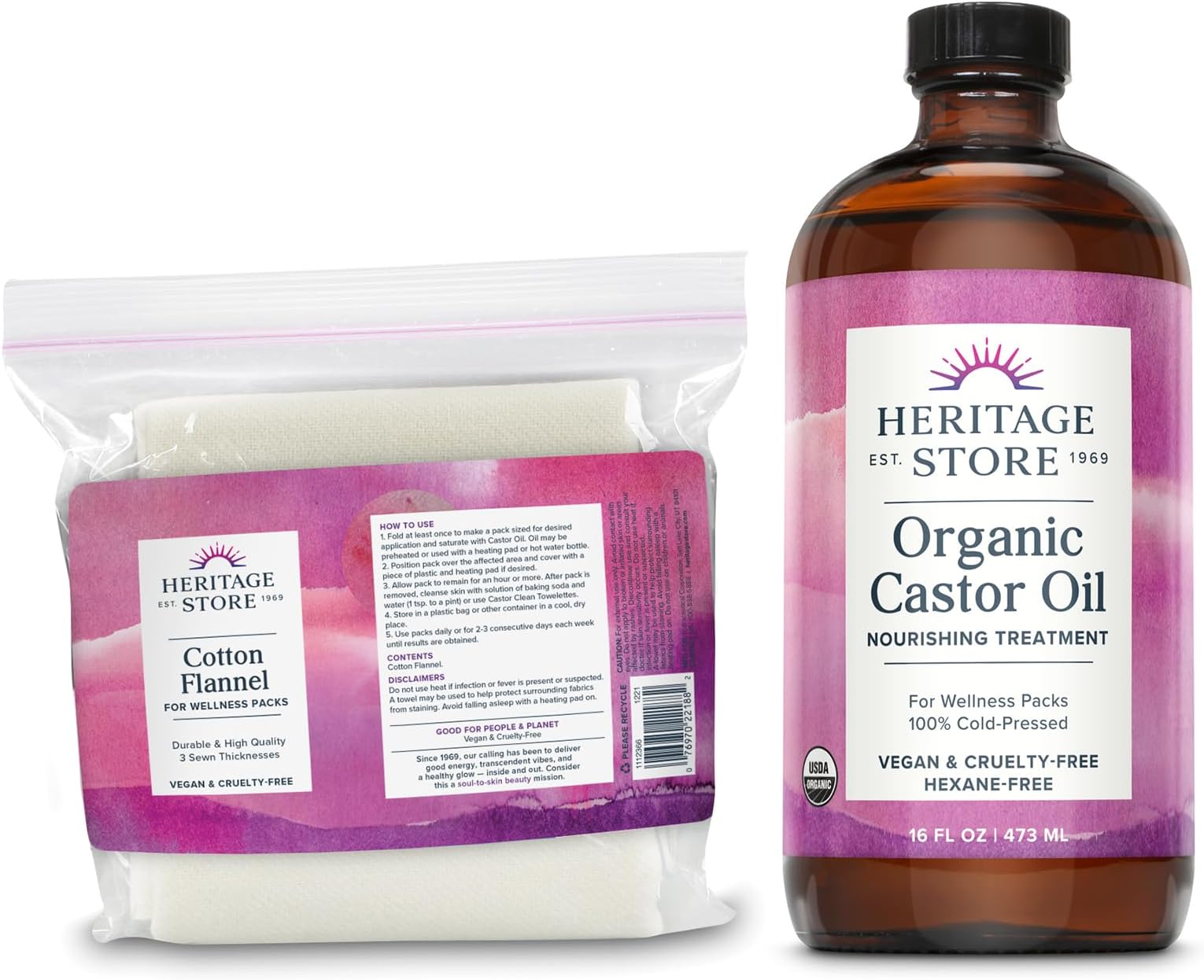 Amazon.com : HERITAGE STORE Organic Castor Oil Pack Wrap Kit - Soothing ...