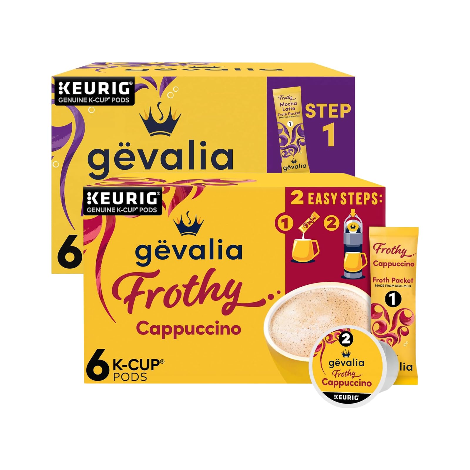 Amazon.com: Gevalia Cappuccino K-Cup Pods with Froth Packets + Mocha ...