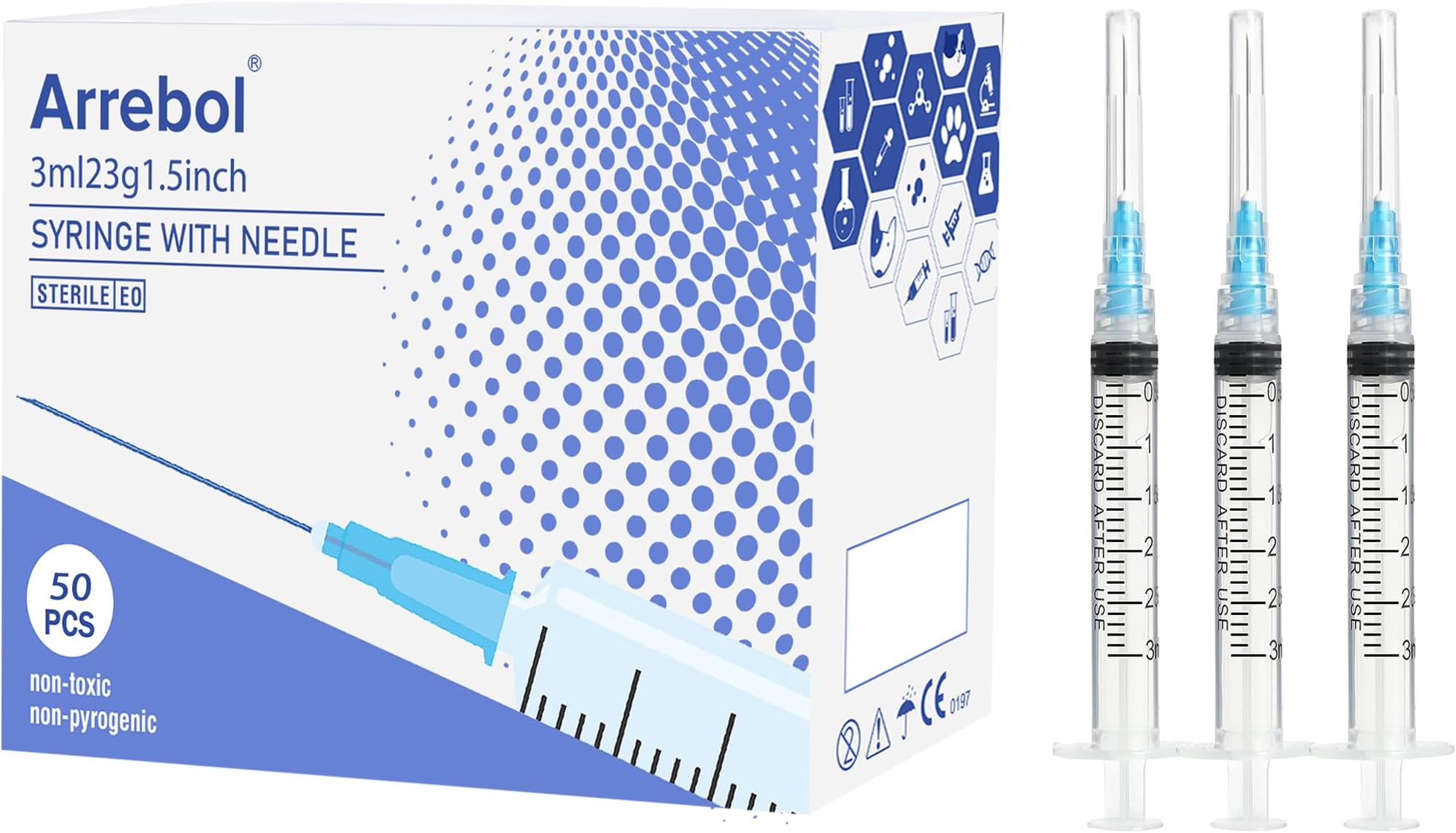 Amazon.com: 3ml ,100 Pack, 23G 1inch Syringes with Needle, Needle Luer Lock Syringe ...