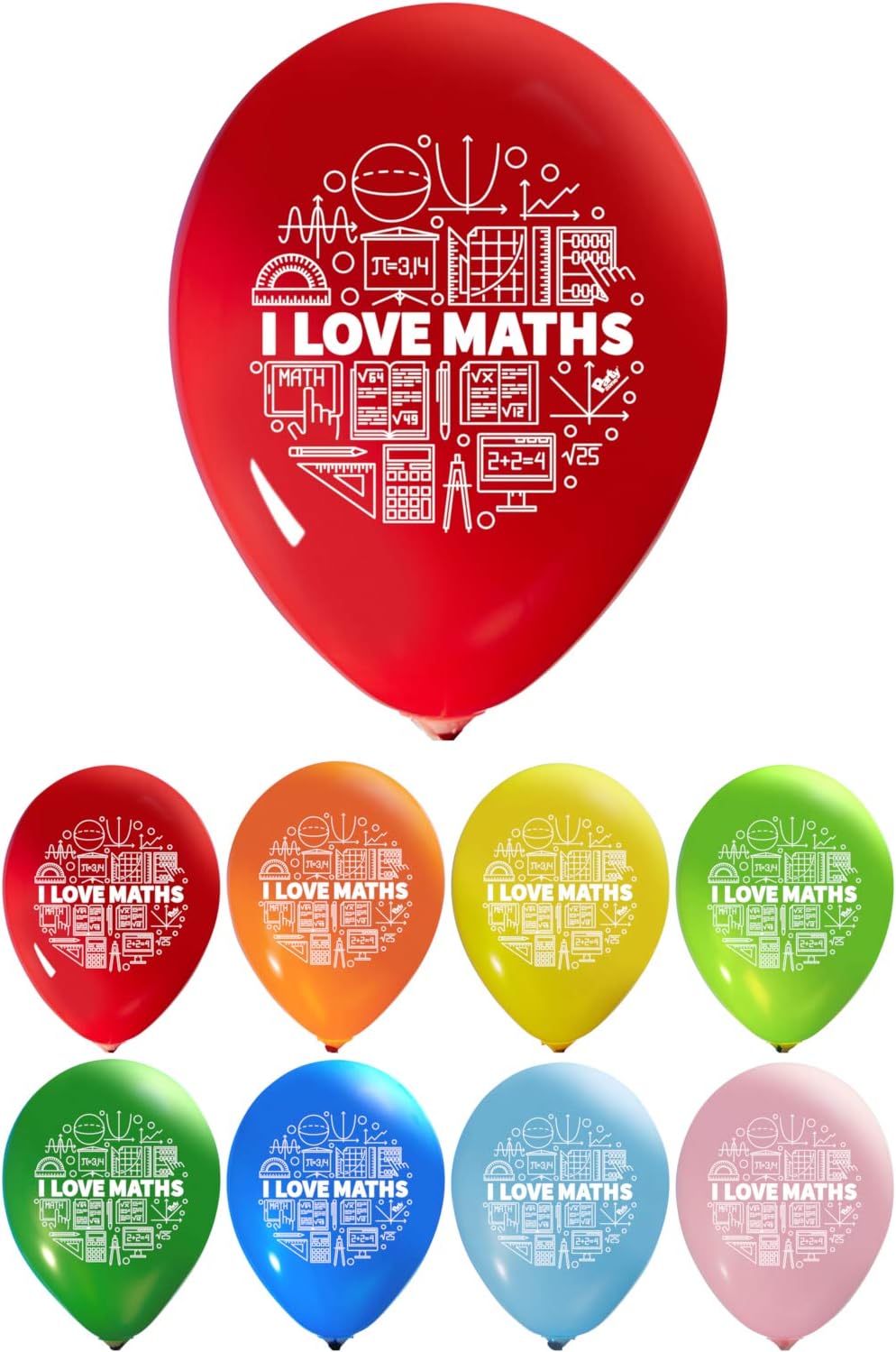 Amazon.com: I Love Maths Balloons - 12 Inch Latex - 2 Sided Print (16 ...