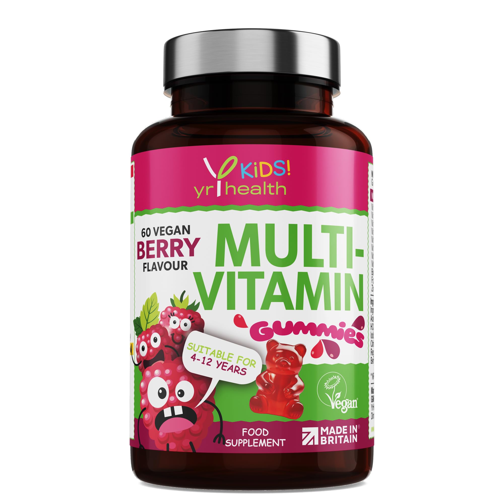 Kids Multivitamin and Mineral Gummies - 60 Vegan Berry Flavour Chewable ...