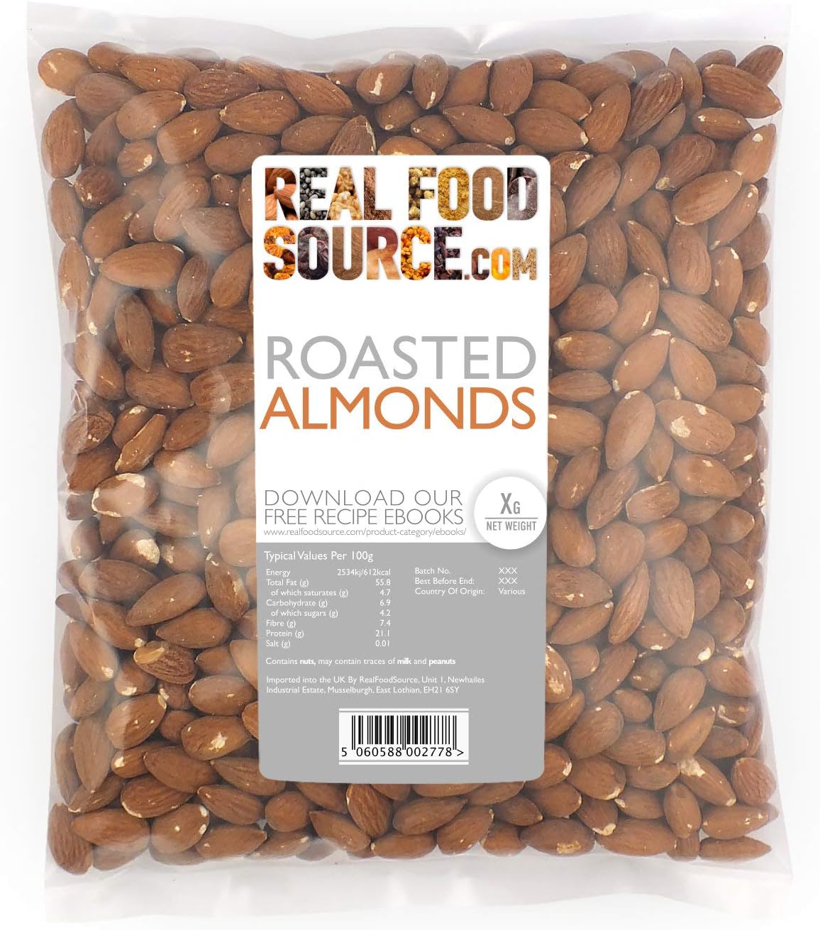 RealFoodSource Roasted Almonds 1kg : Amazon.co.uk: Grocery