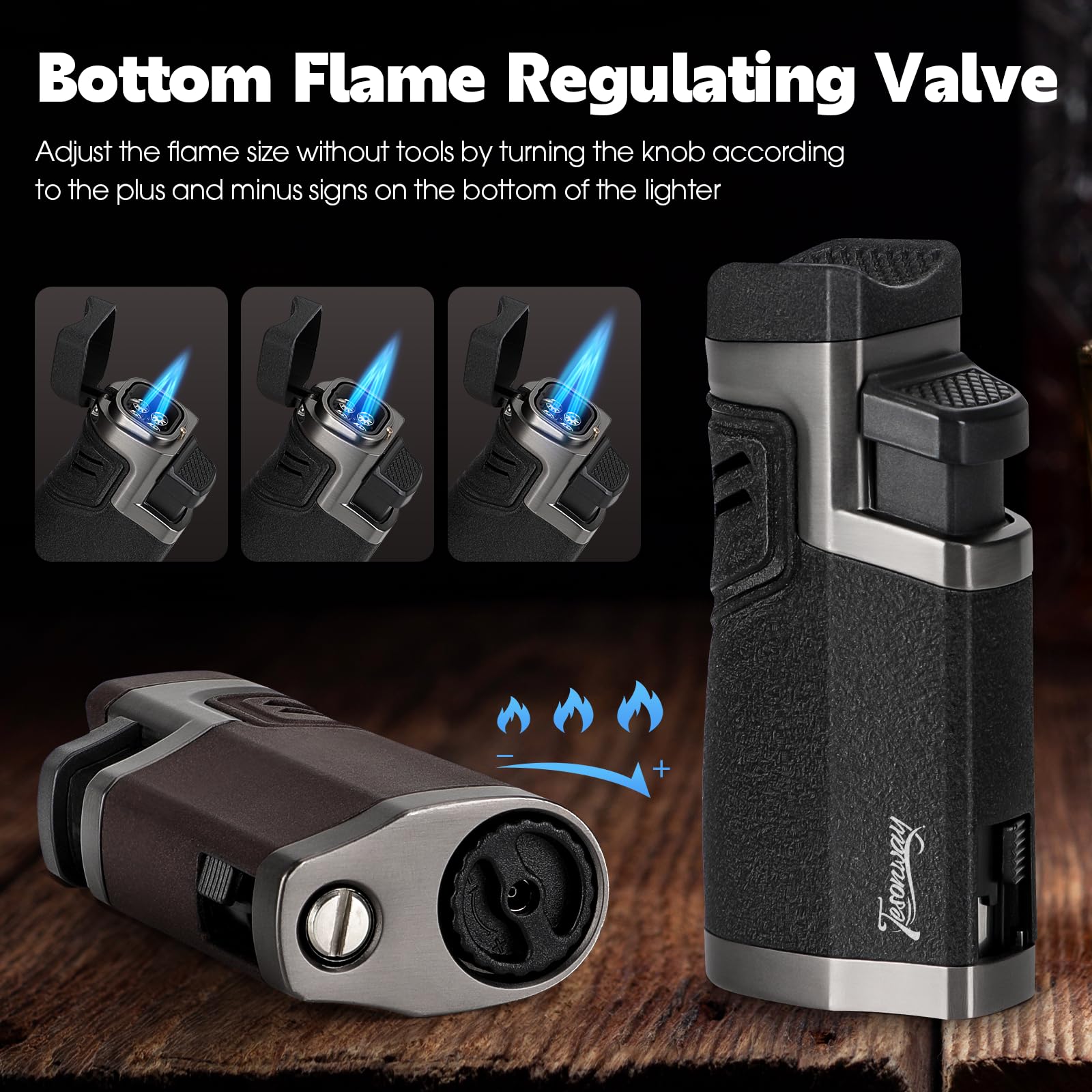 Snapklik.com : Tesonway Cigar Lighter, 2 Pack, Quad Jet Flame Torch ...