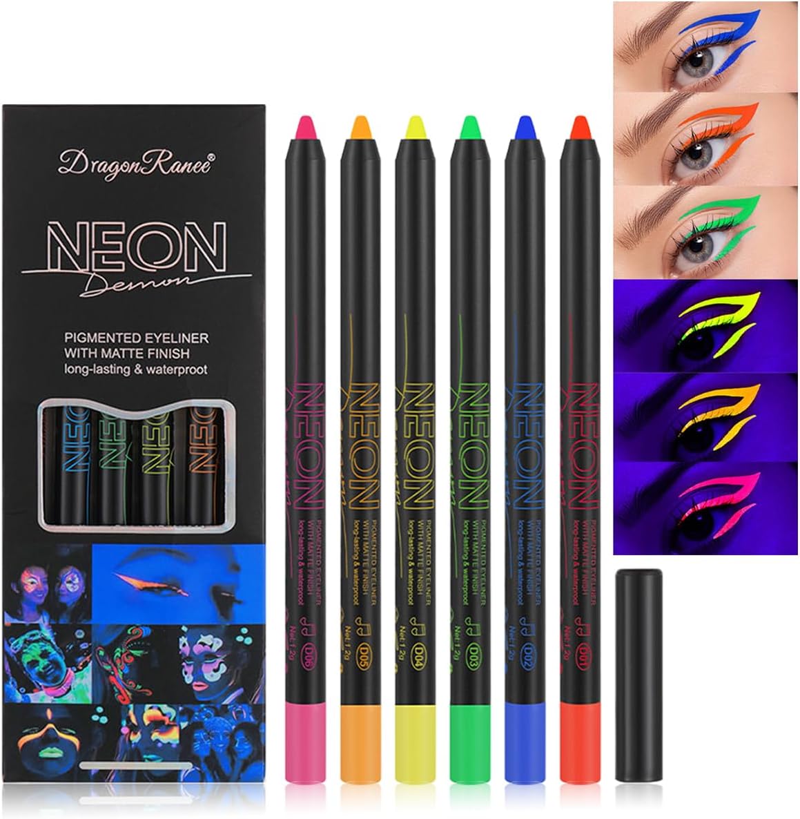 Amazon.com : Neon Eyeliner Set,6 Colors Matte Colored Eyeliners Pen ...