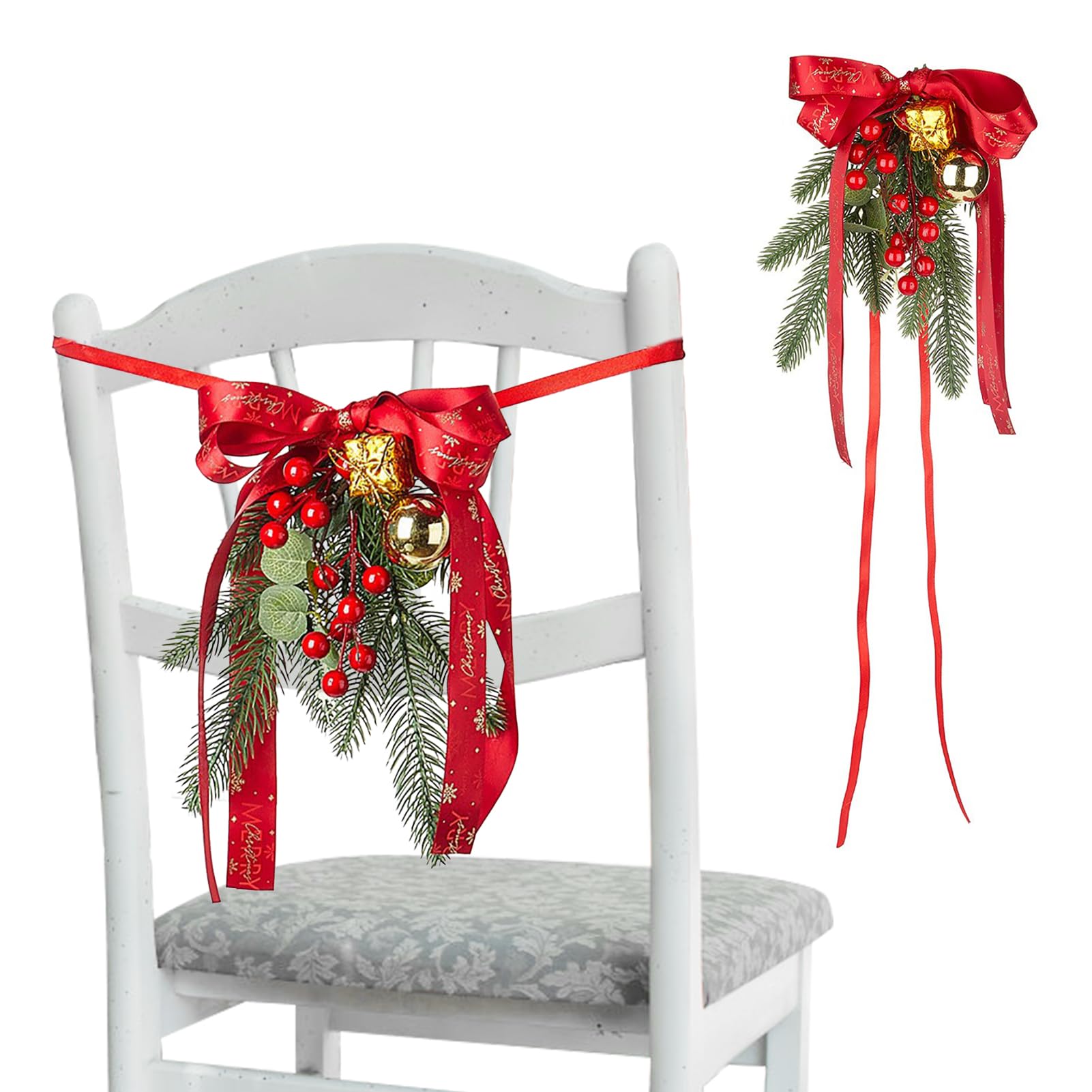 Liuyoyo 4 PCS Christmas Chair Back Flower, Christmas Chair Bow ...