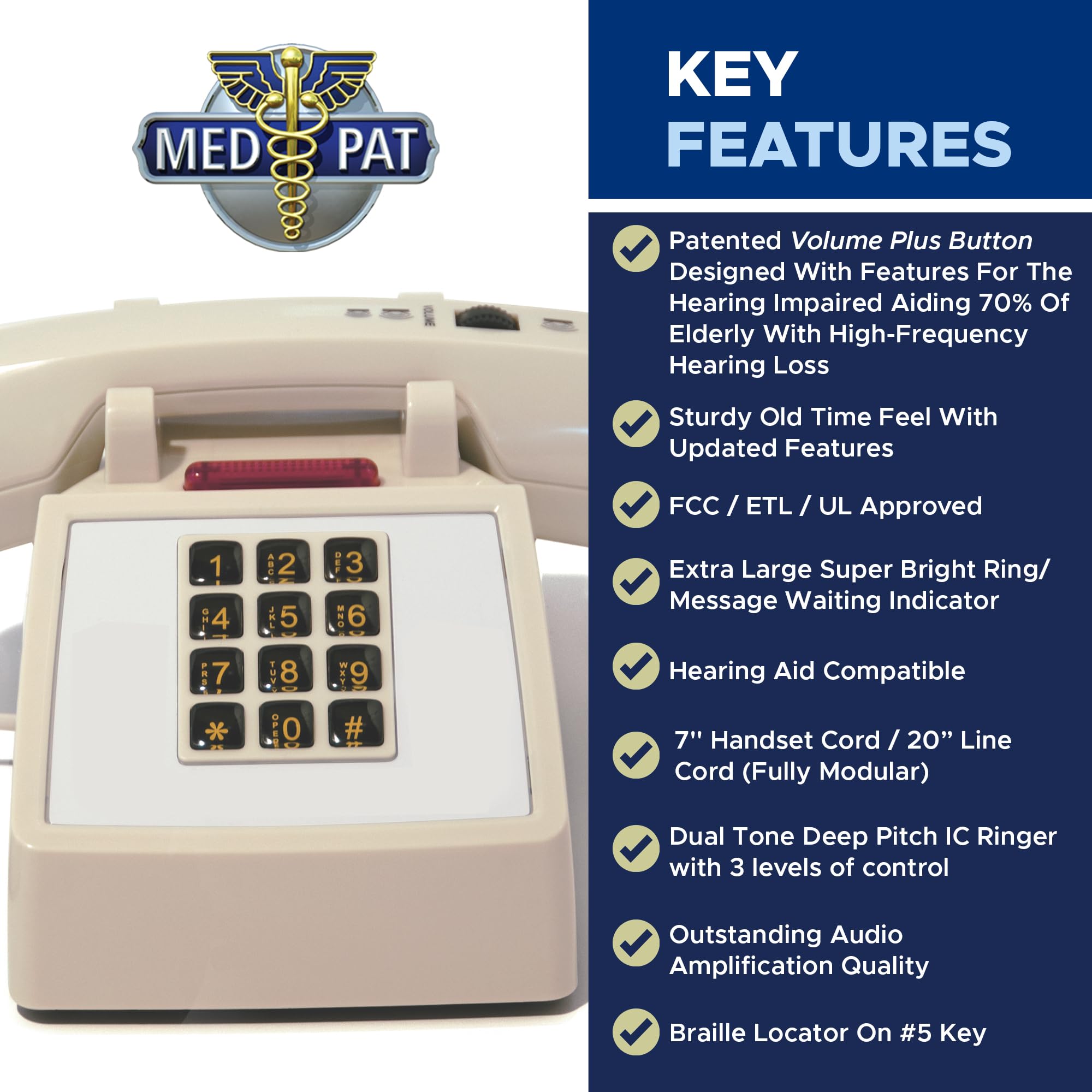 Snapklik.com : Med-Pat D2600C Retro Corded Traditional Style Deskset Phone