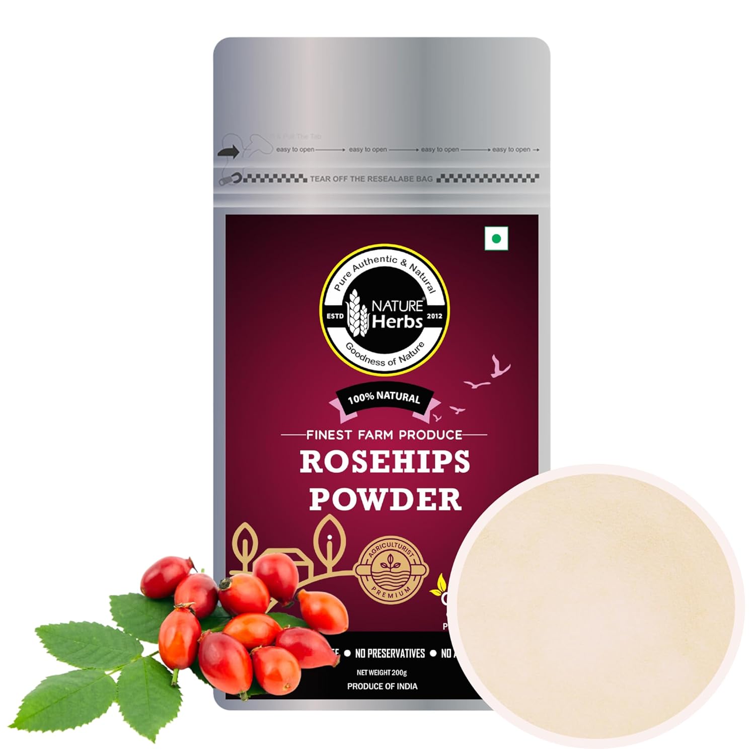 Nature Herbs 100% Pure Rosehip Powder 200 Grams (Pack of 1-200 Grams ...