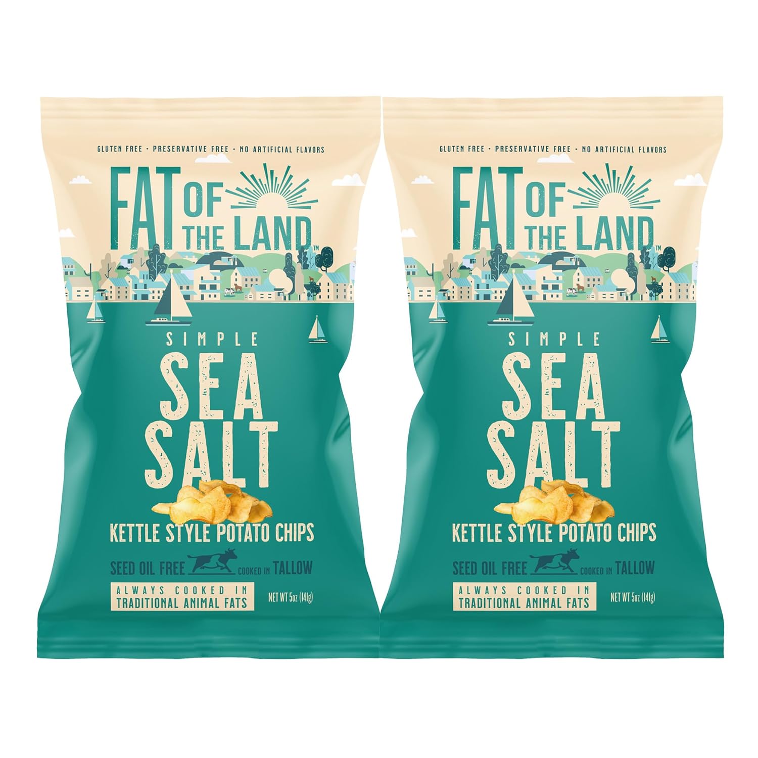 Amazon.com: Fat of the Land Sea Salt Potato Chips - Gluten Free Kettle ...
