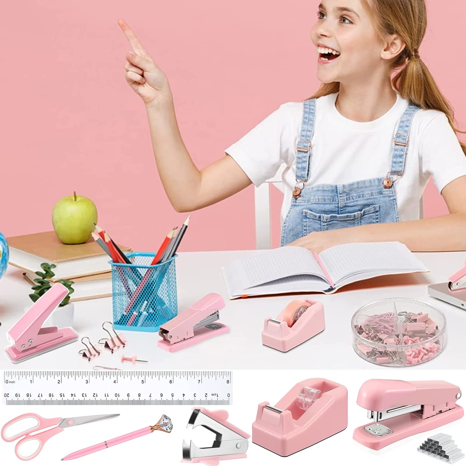 Snapklik.com : Pink Desk Office Supplies Kit For Women, Pink Desktop ...