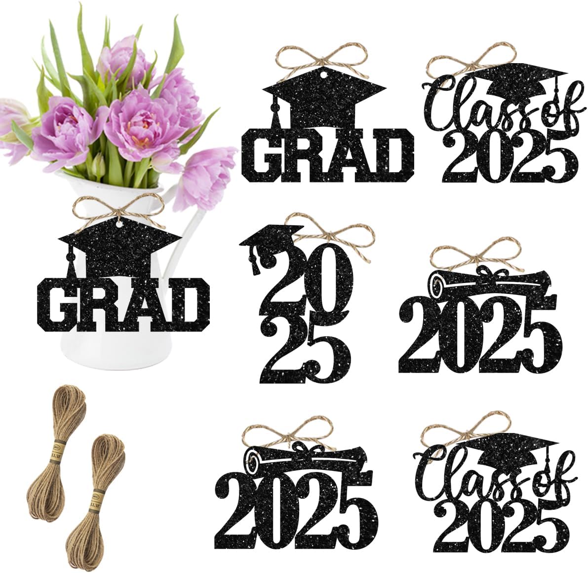 Amazon.com: Fangleland 24Pcs Graduation Party Decorations 2025 Black ...