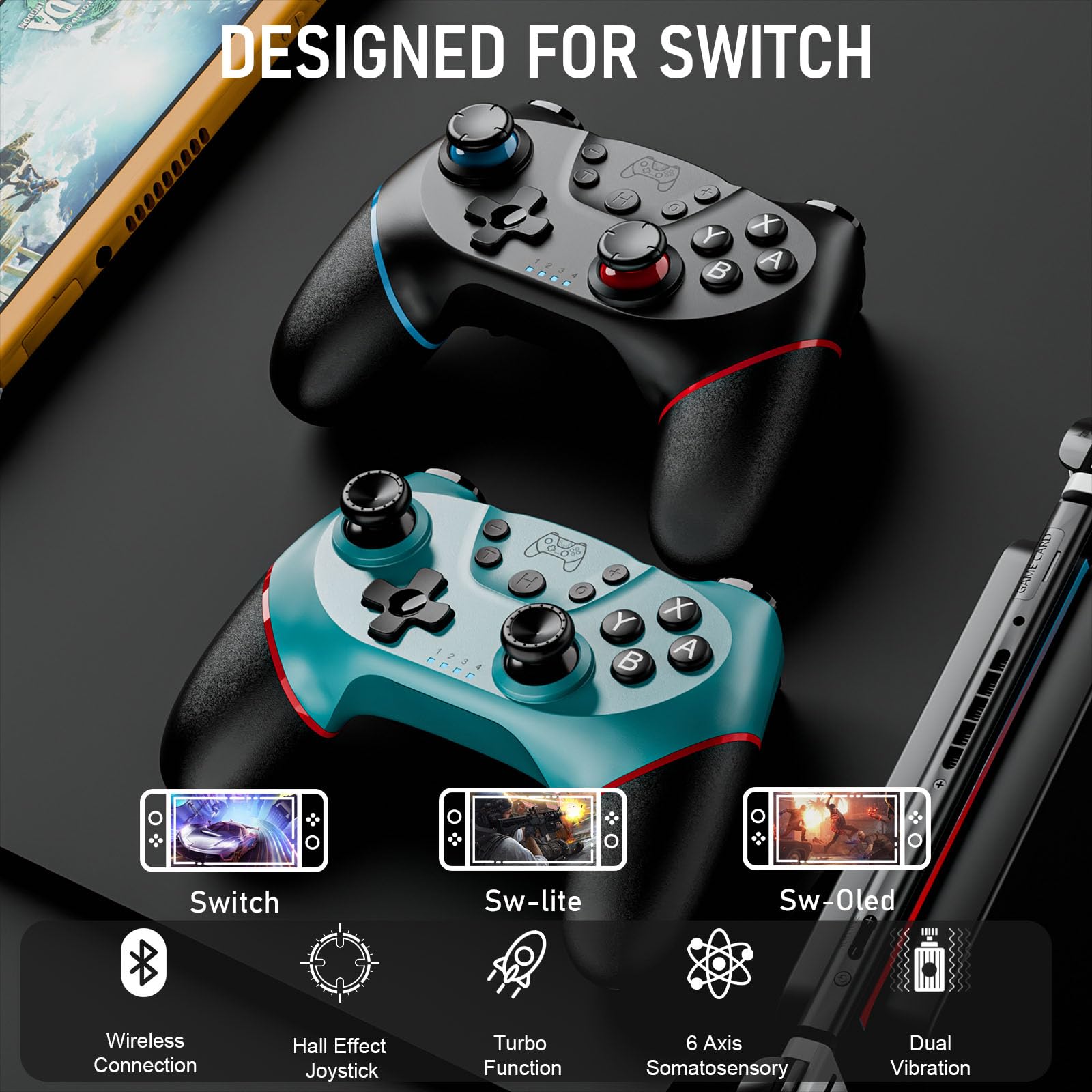 Snapklik.com : Diswoe Switch Controllers, 2 Pack Wireless Pro Controller For Switch/Lite/OLED