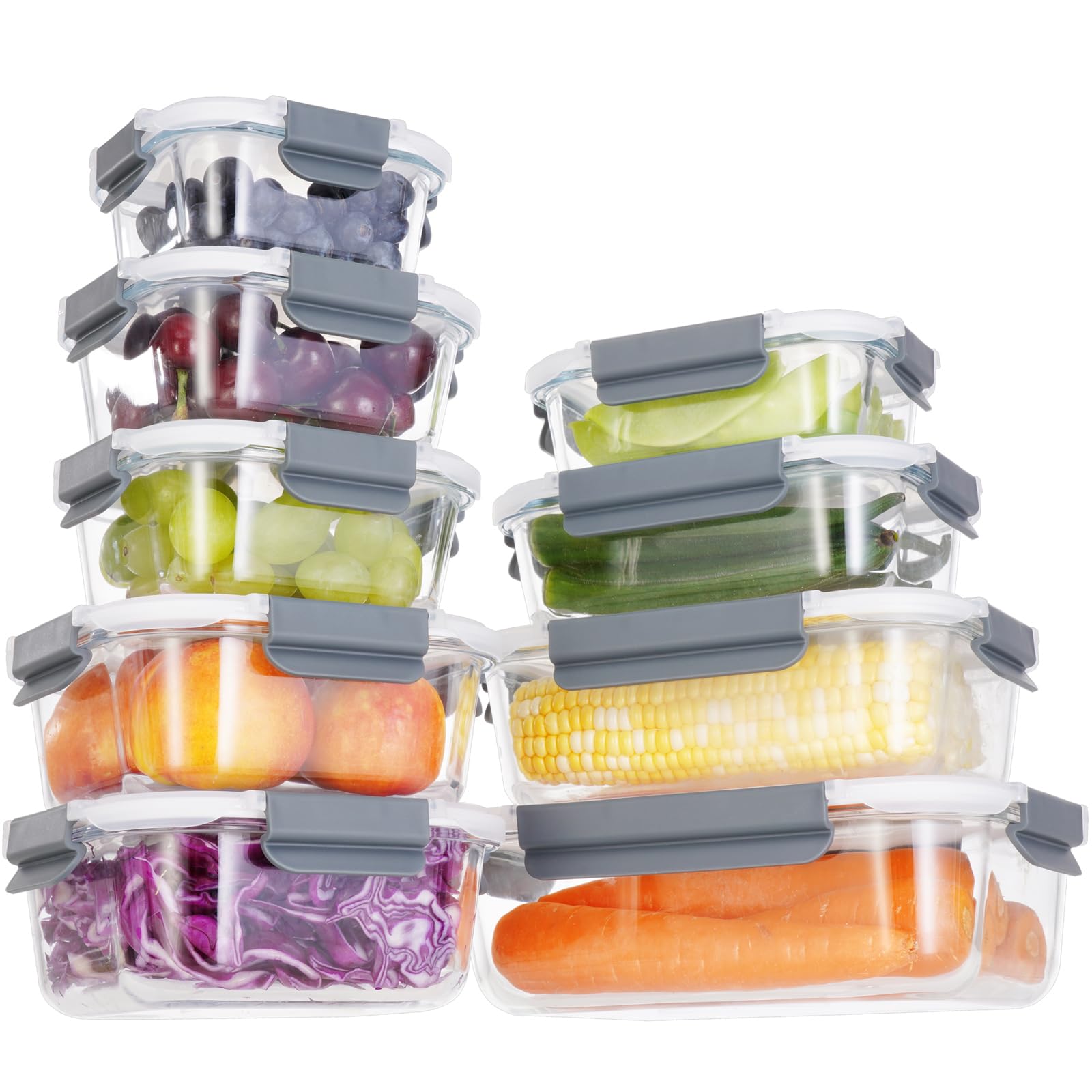 AILTEC Glass Food Storage Containers with Lids, [18 Piece] Glass Meal ...