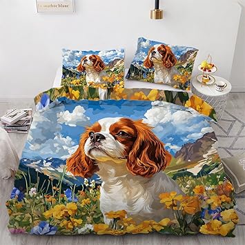 Cavalier King Charles Spaniel Bedding 80" x90" Size Duvet Cover Set 3 ...